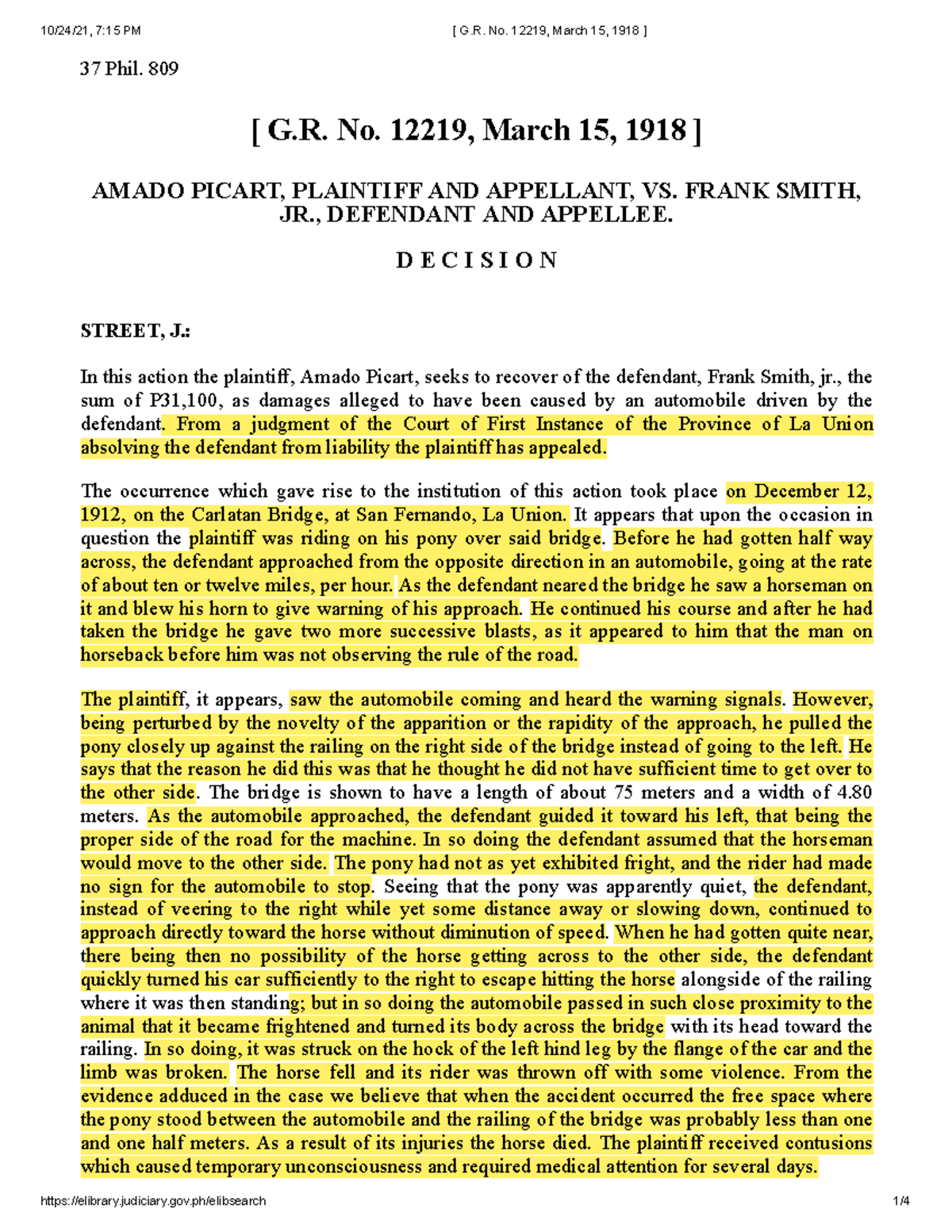 Amado Picart vs. Frank Smith JR. G.R - 37 Phil. 809 [ G. No. 12219 ...