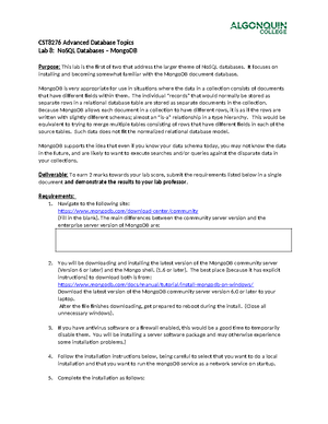 CST8276-Lab01 - Lab 01 - CST8276 – Advanced Database Topics: Lab Assignment 1 Student Name ...