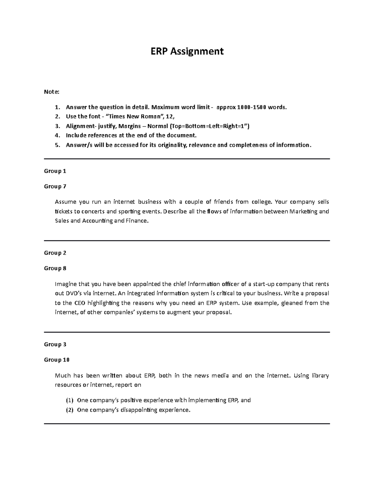 215698770 ERP Assignment QB - ERP Assignment Note: 1. Answer the ...