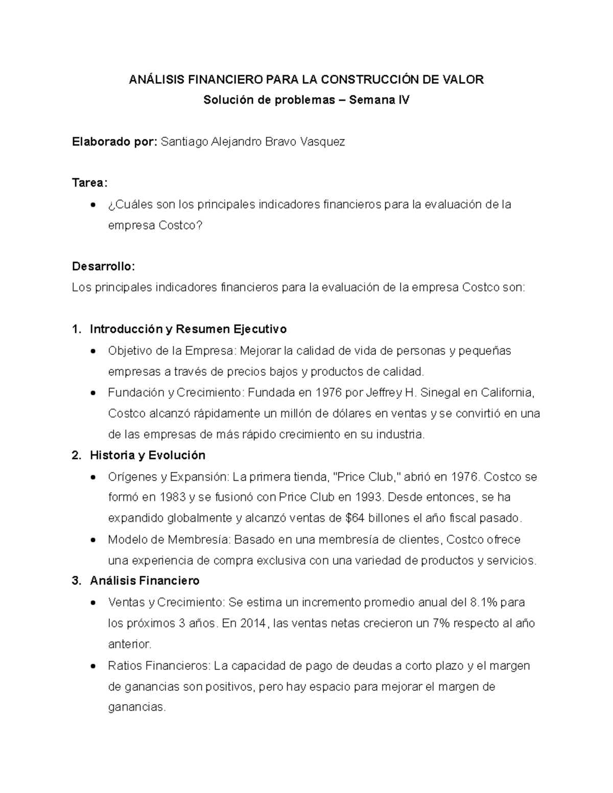 ANÁ Lisis Financiero PARA LA ConstruccióN DE Valor Solución de problemas – Semana IV - ANÁLISIS ...
