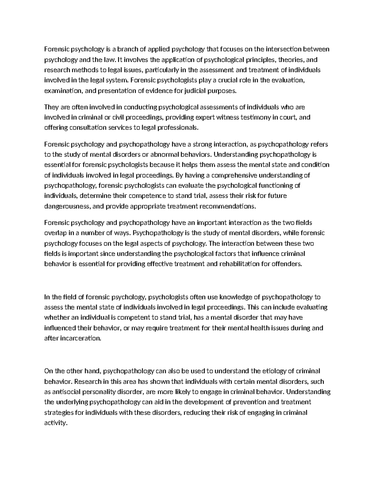 Forensic psychology assignment 1 - Forensic psychology is a branch of ...