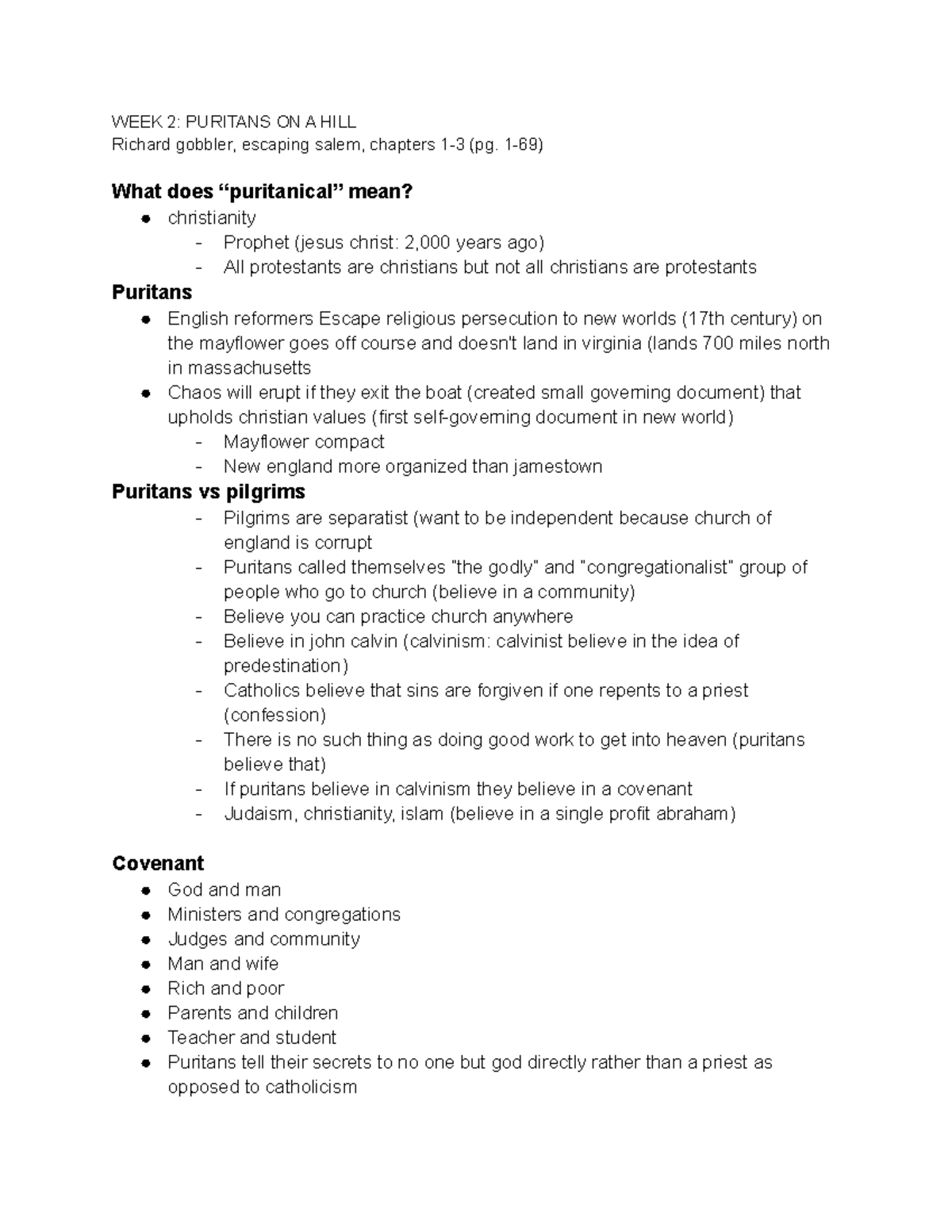 The Puritan World - unit 1 lecture notes - WEEK 2: PURITANS ON A HILL ...