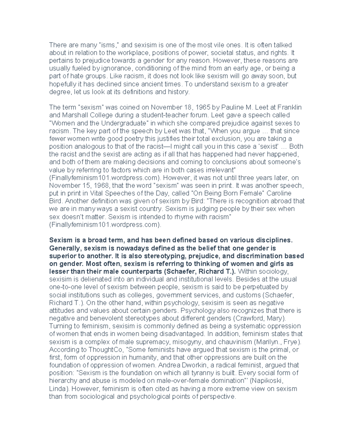 Sexism - definition essay - There are many “isms,” and sexisim is one ...