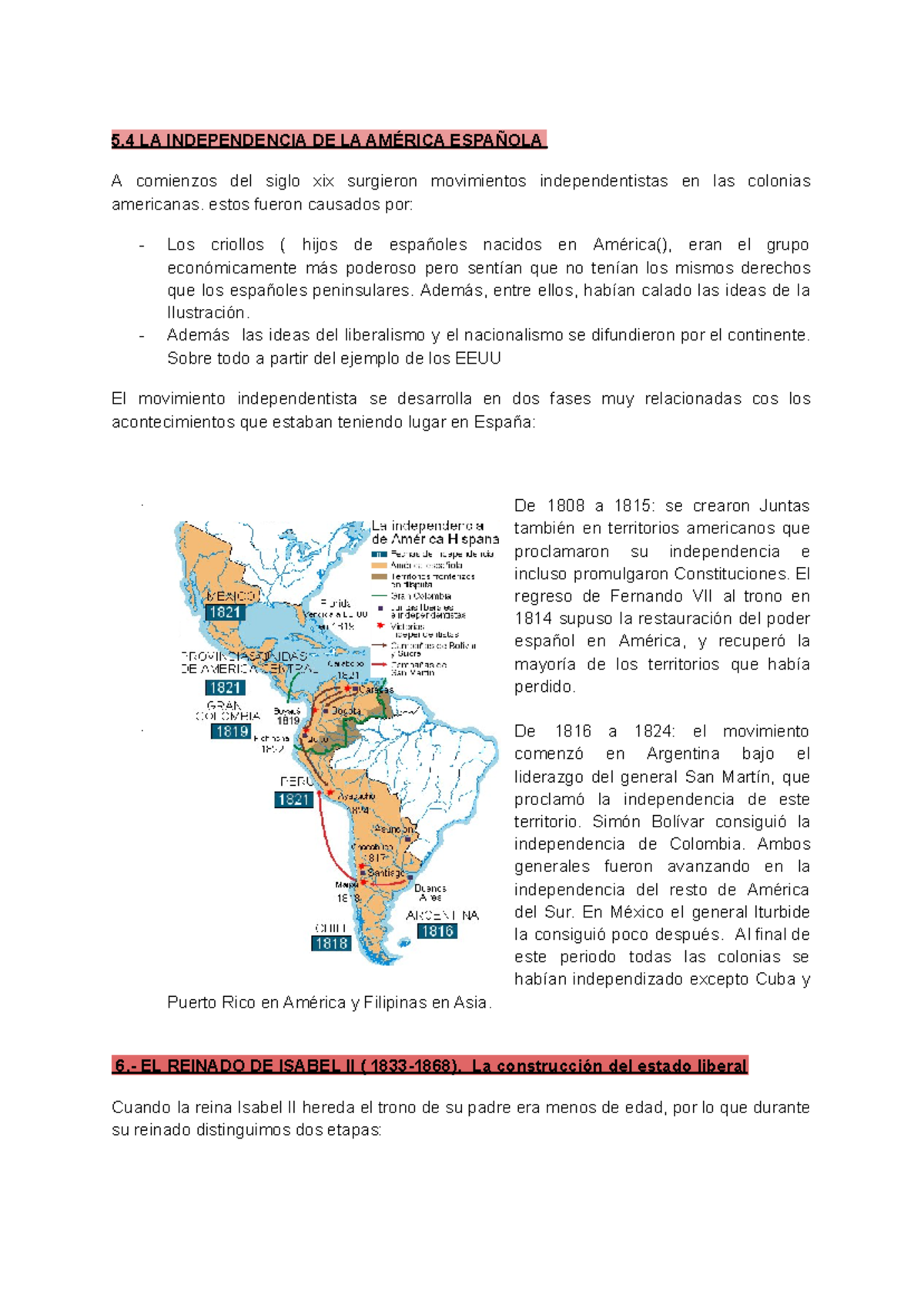 Apuntes del s.XIX en España 2 - 5 LA INDEPENDENCIA DE LA AMÉRICA ...