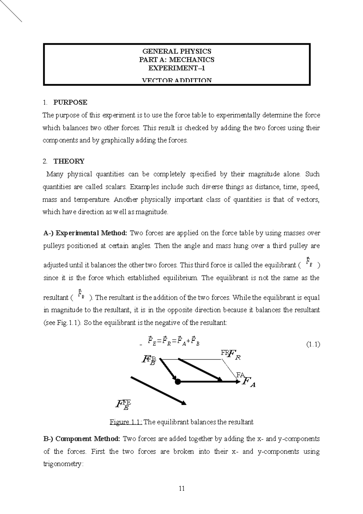 Mechanic lab sheet - GENERAL PHYSICS PART A: MECHANICS EXPERIMENT–1 ...
