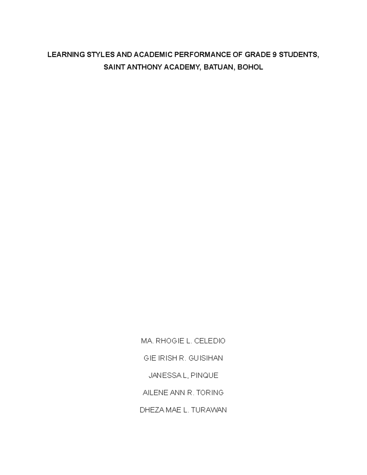Advanced method of research - LEARNING STYLES AND ACADEMIC PERFORMANCE ...