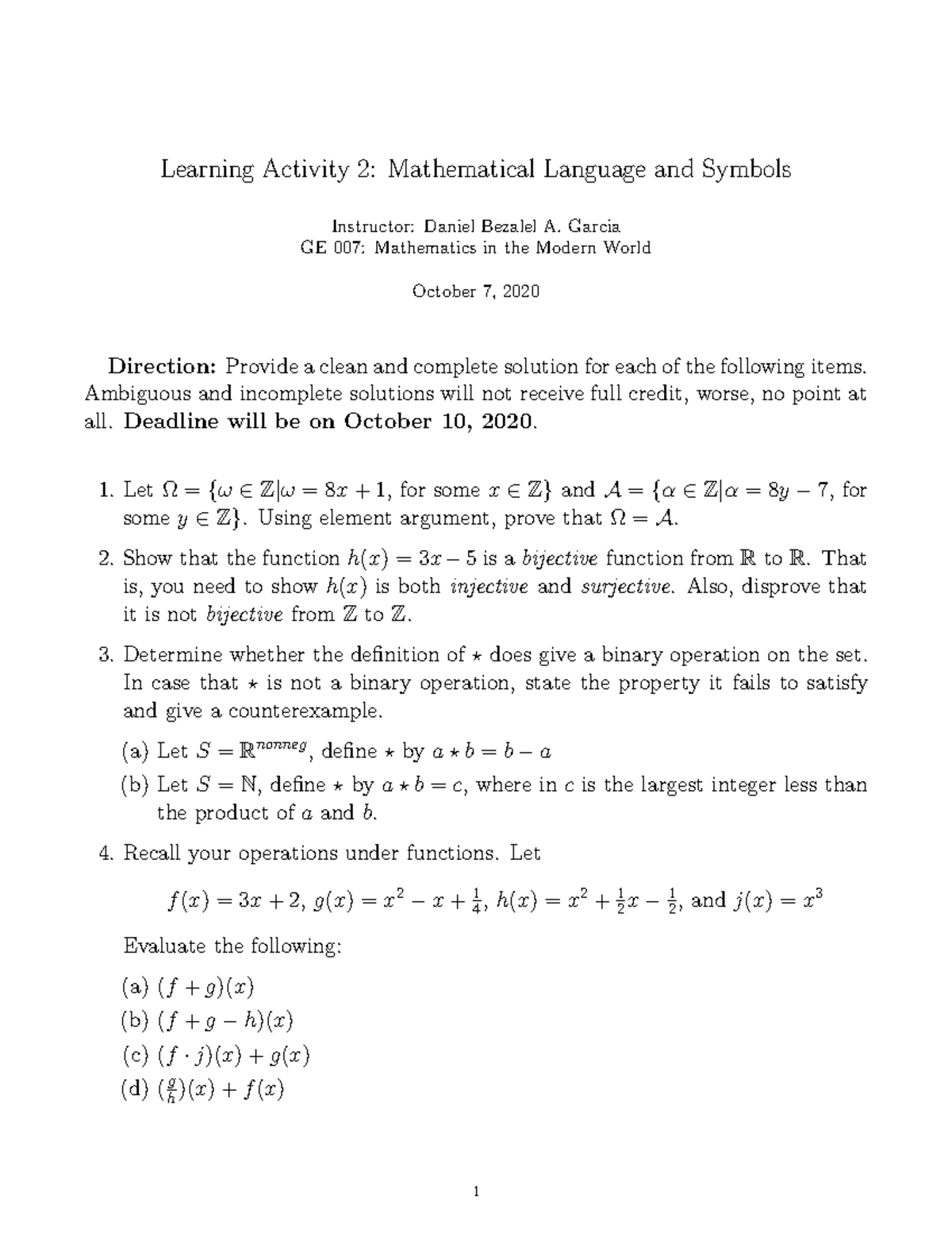 GE007 Learning Activity 2 - Mathematics in the Modern World - PangSU ...