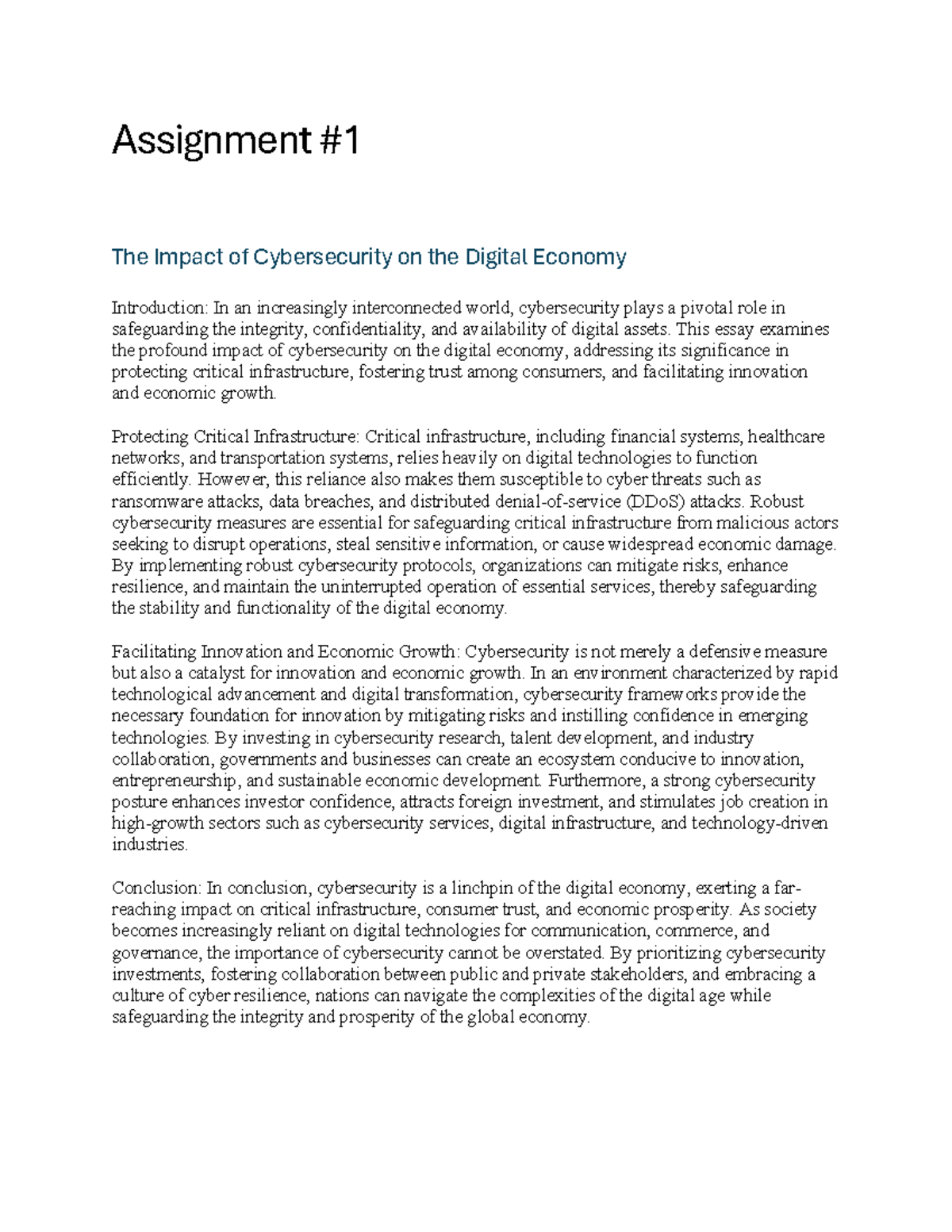 Assignment#1 Mech2322 - Assignment The Impact of Cybersecurity on the Digital Economy ...