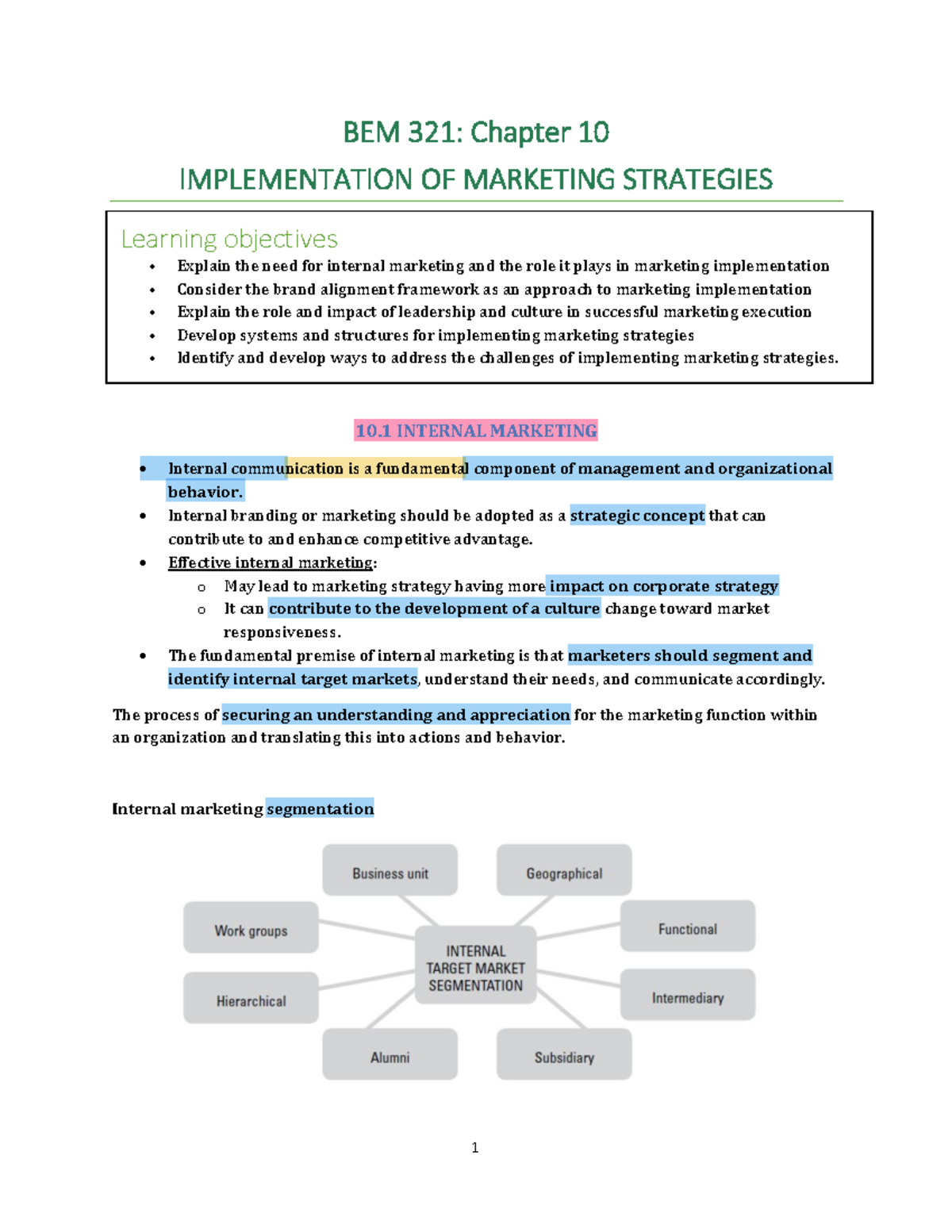 BEM 321 Chapter 10 - exam notes - BEM 321: Chapter 10 IMPLEMENTATION OF ...