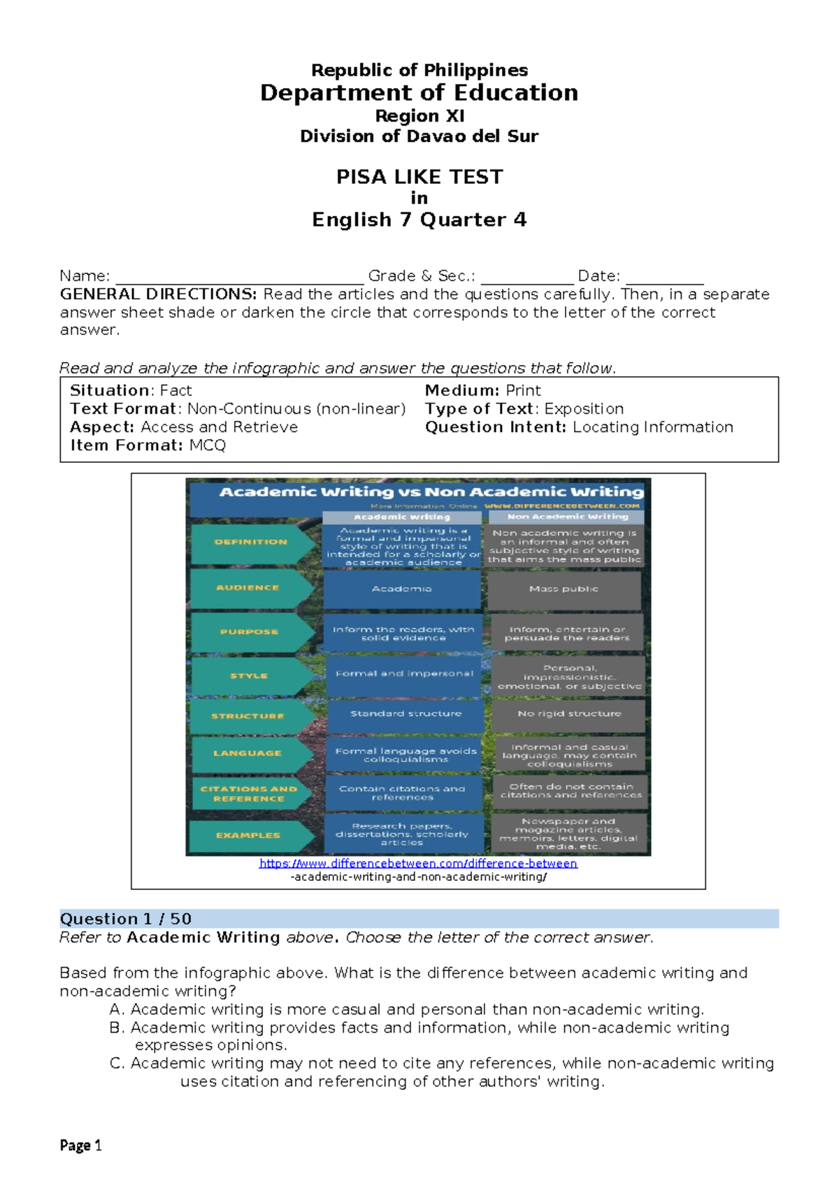 PISA-Like-Questions-English-7-Q.4 With Framework Characteristics ...