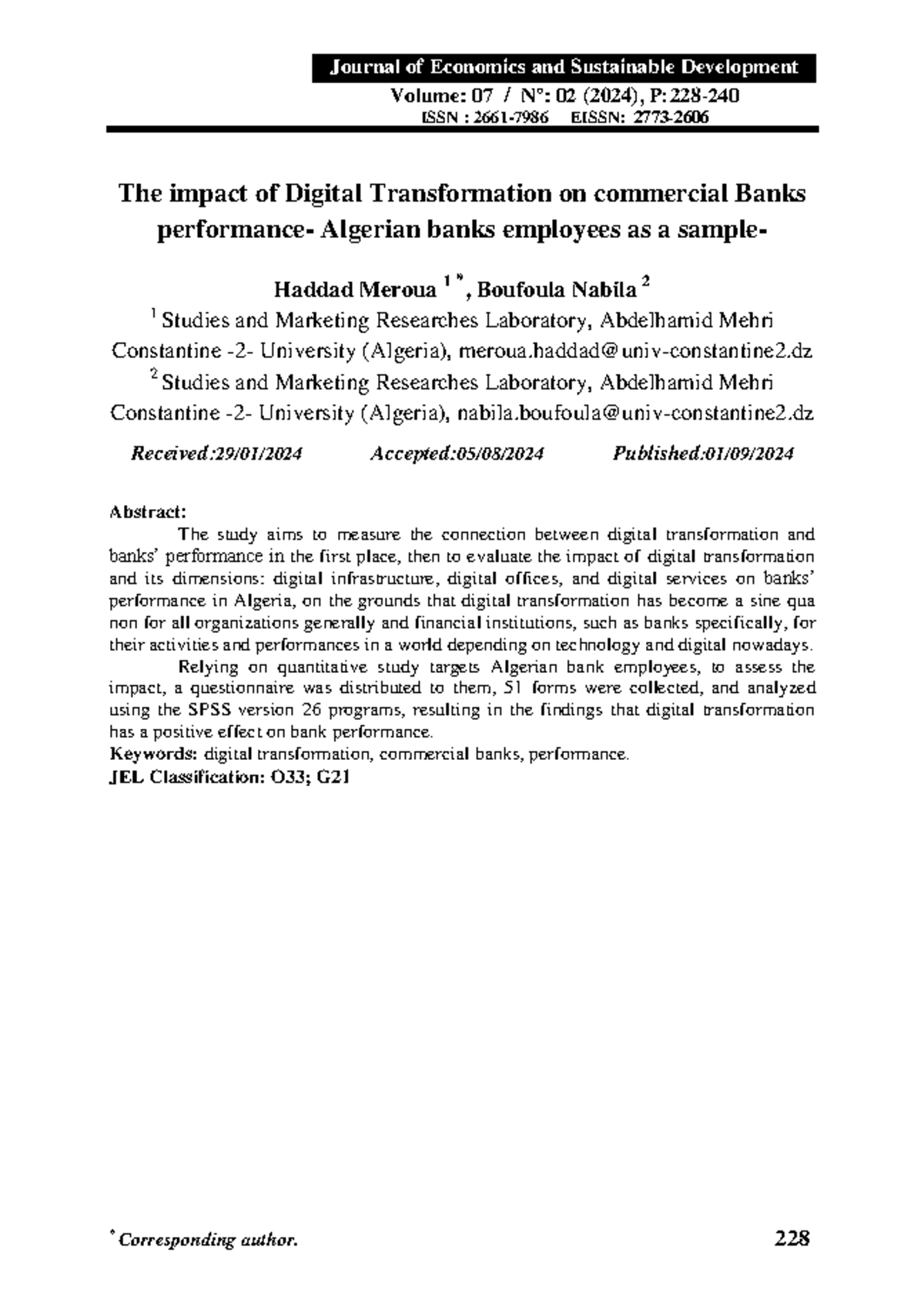 The impact of digital transformation on commercial banks performance algerian banks employees as ...