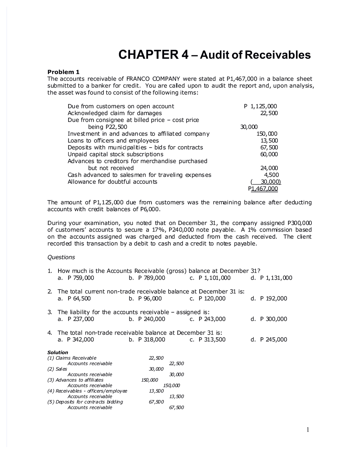 Audit of Receivables - CHAPTER 4CHAPTER 4 – Audit of Receivables ...