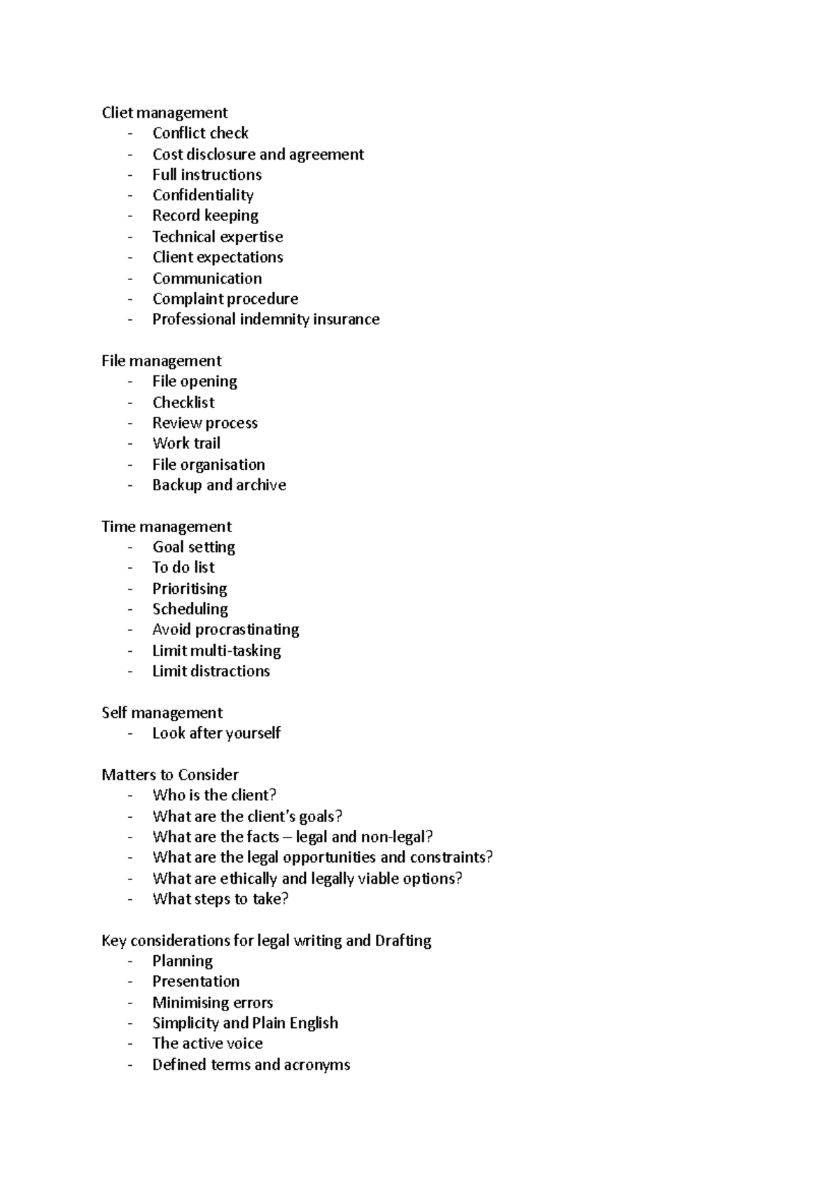 PLT - Ethics notes for college of law - Cliet management - Conflict ...