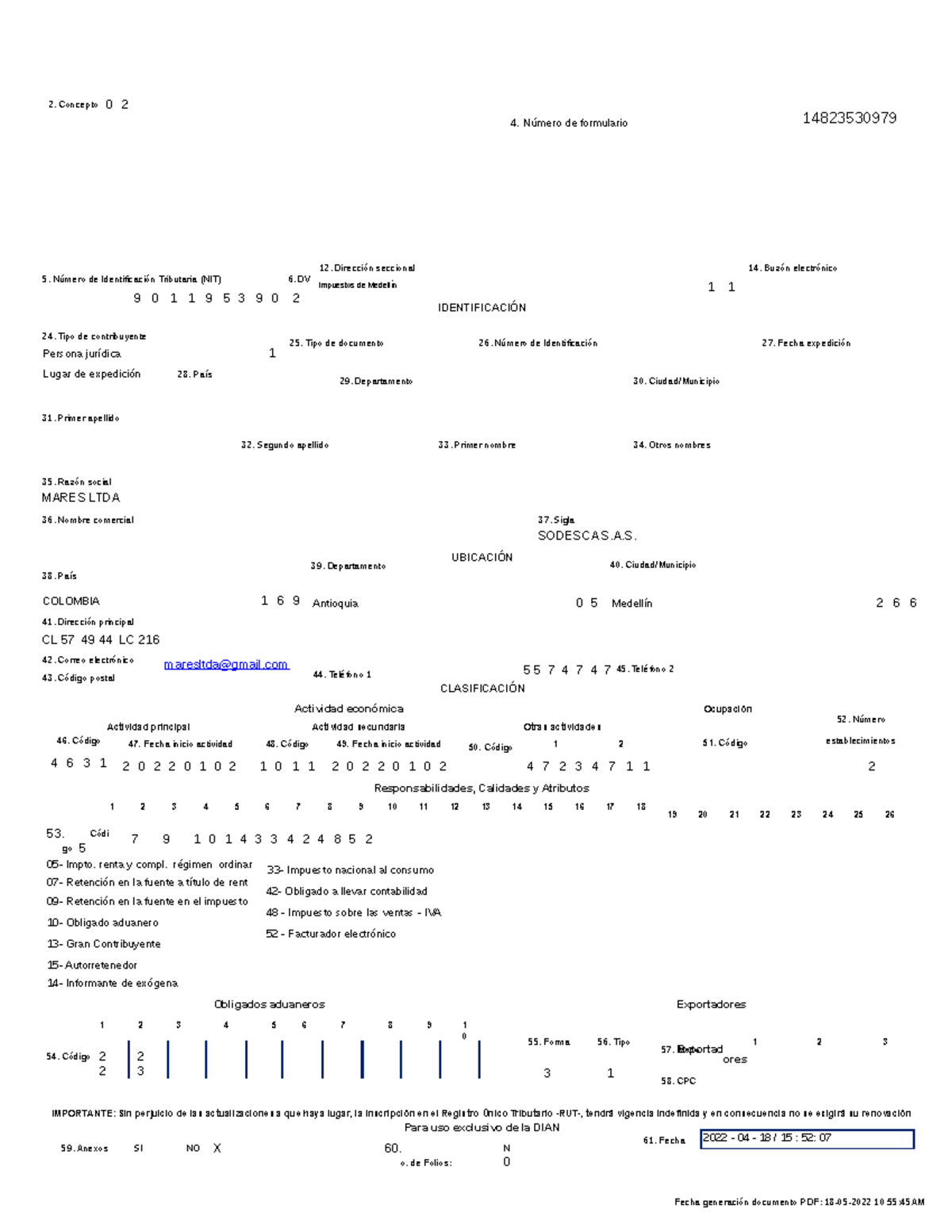 RUT - RUT PARA DILIGENCIAR (EDITABLE) - 2. Concepto 0 2 4. Número de ...