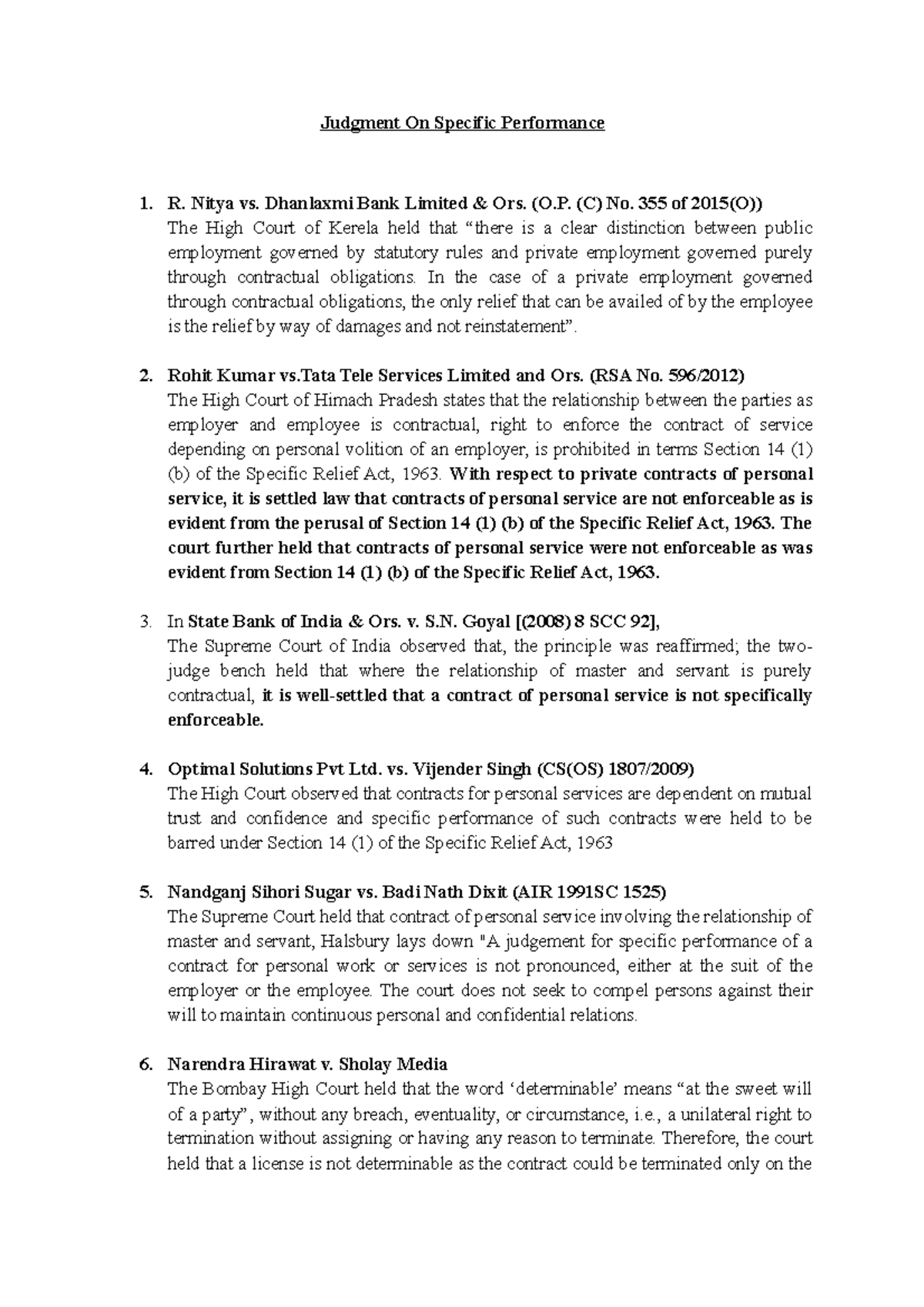 Judgment on Specific Performance - Law and justice - SPPU - Studocu
