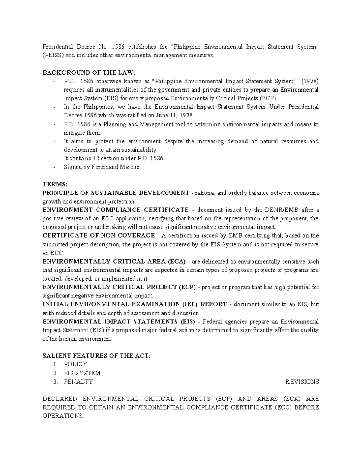 PD 1586 - Outline of PD 1586 - Presidential Decree No. 1586 establishes ...