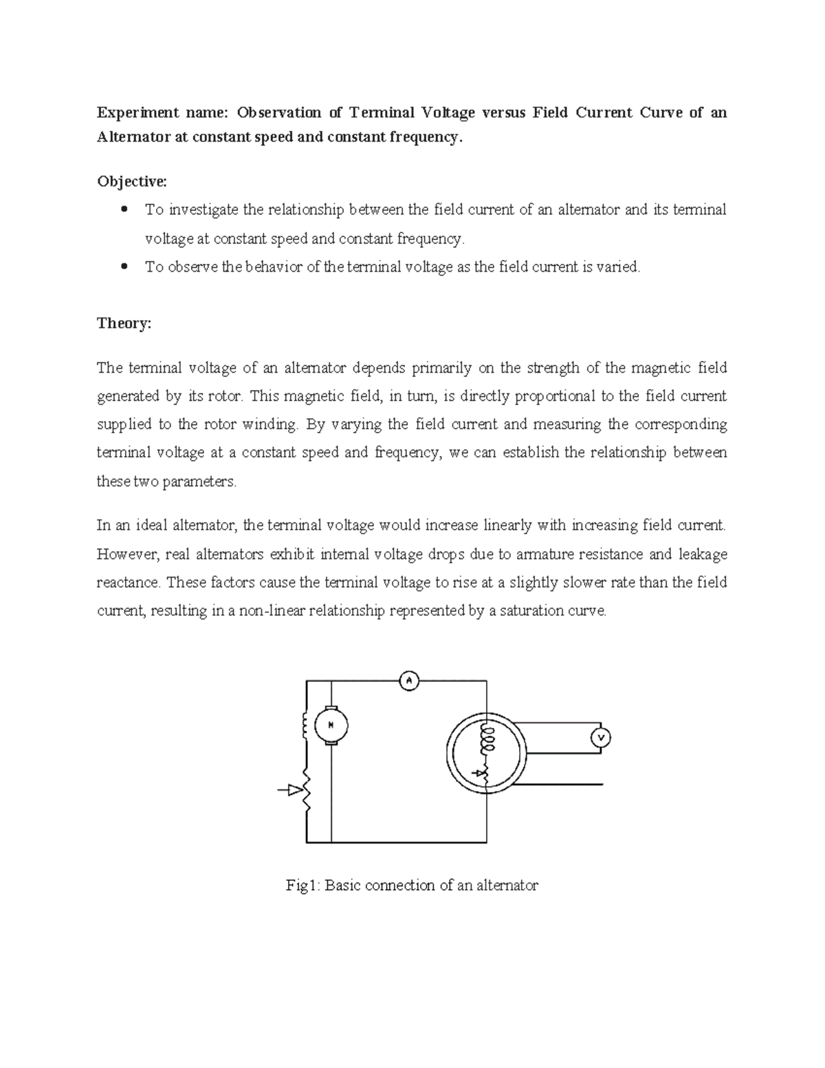 Observation of Terminal Voltage versus Field Current Curve of an ...