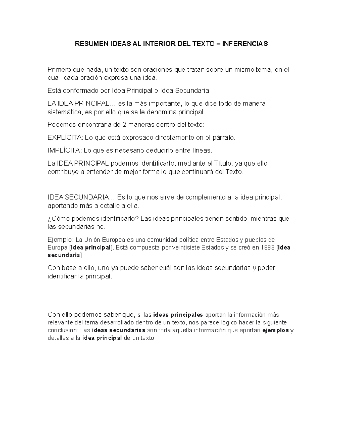 Resumen Ideas AL Interior DEL Texto - RESUMEN IDEAS AL INTERIOR DEL ...