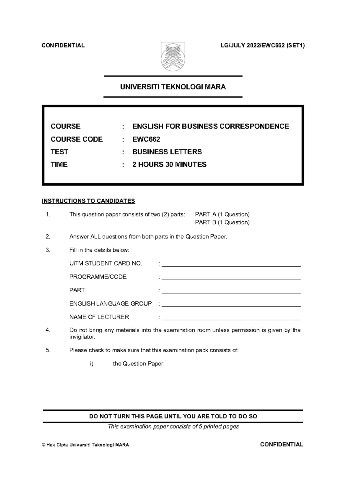 EWC TEST - PRACTICE TEST MATERIAL - © Hak Cipta Universiti Teknologi ...