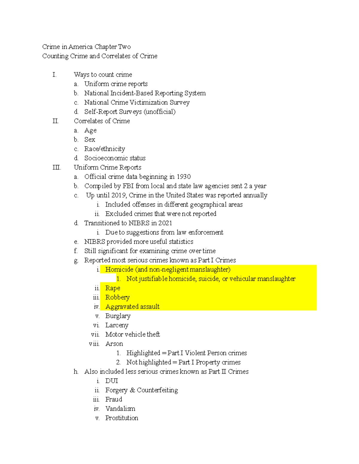 Crime in America Chapter Two Counting Crime and Correlates of Crime ...