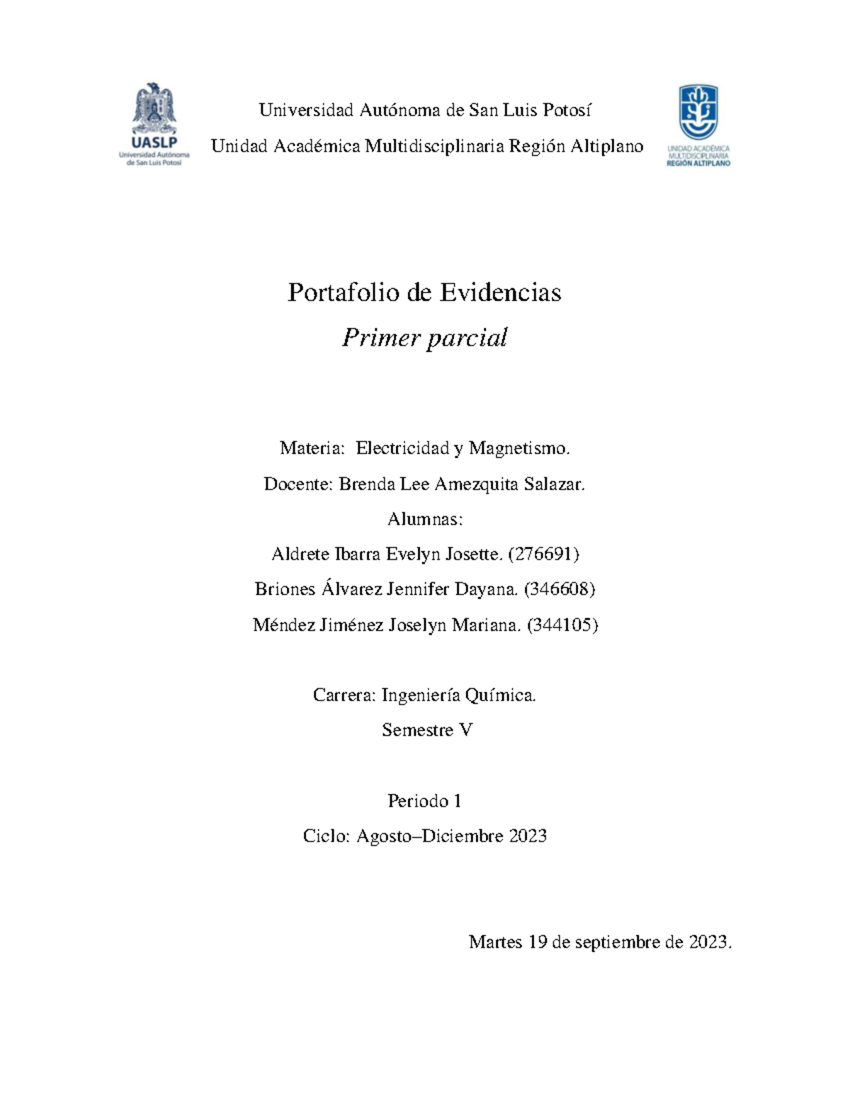 Portafolio Ey M P1 - Resolución de ejercicios de electricidad y Magnetismo - Universidad ...