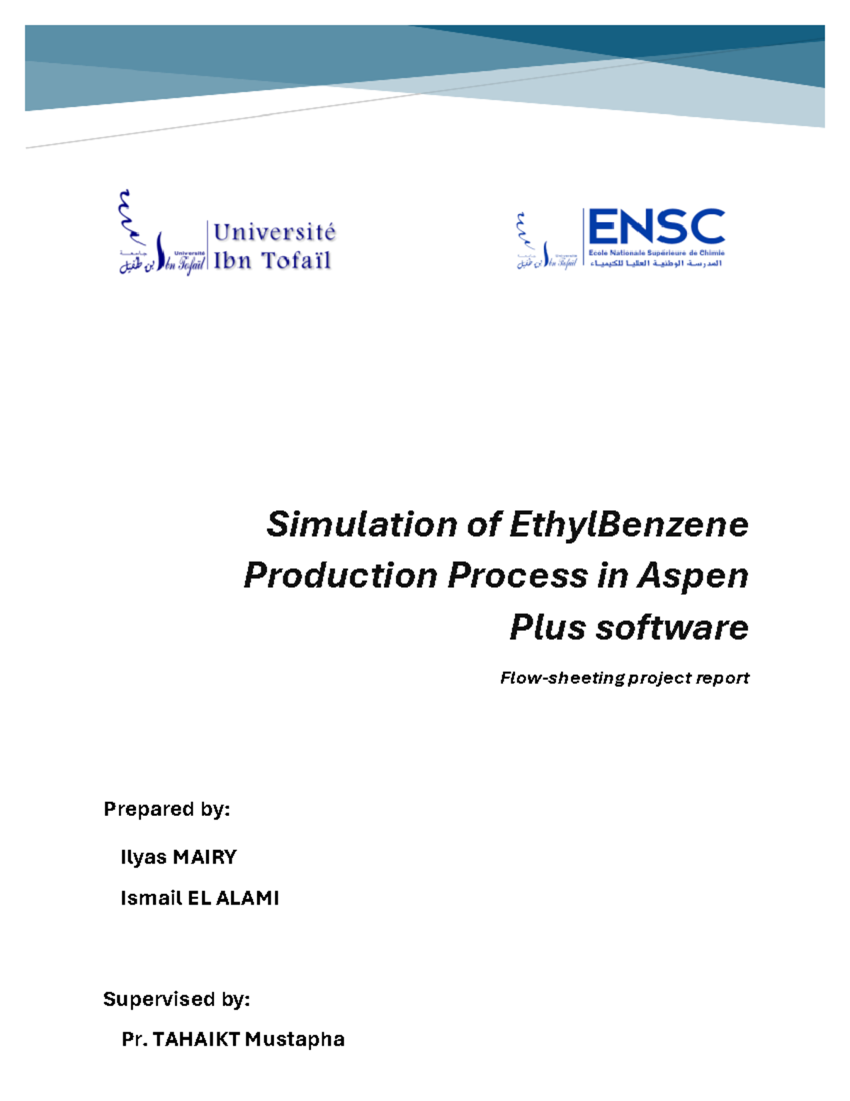 Aspen rapport final PDF - Prepared by: Simulation of EthylBenzene ...