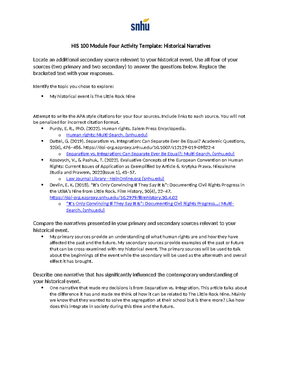 HIS 100 Module Four Activity Narratives Template - HIS 100 Module Four ...