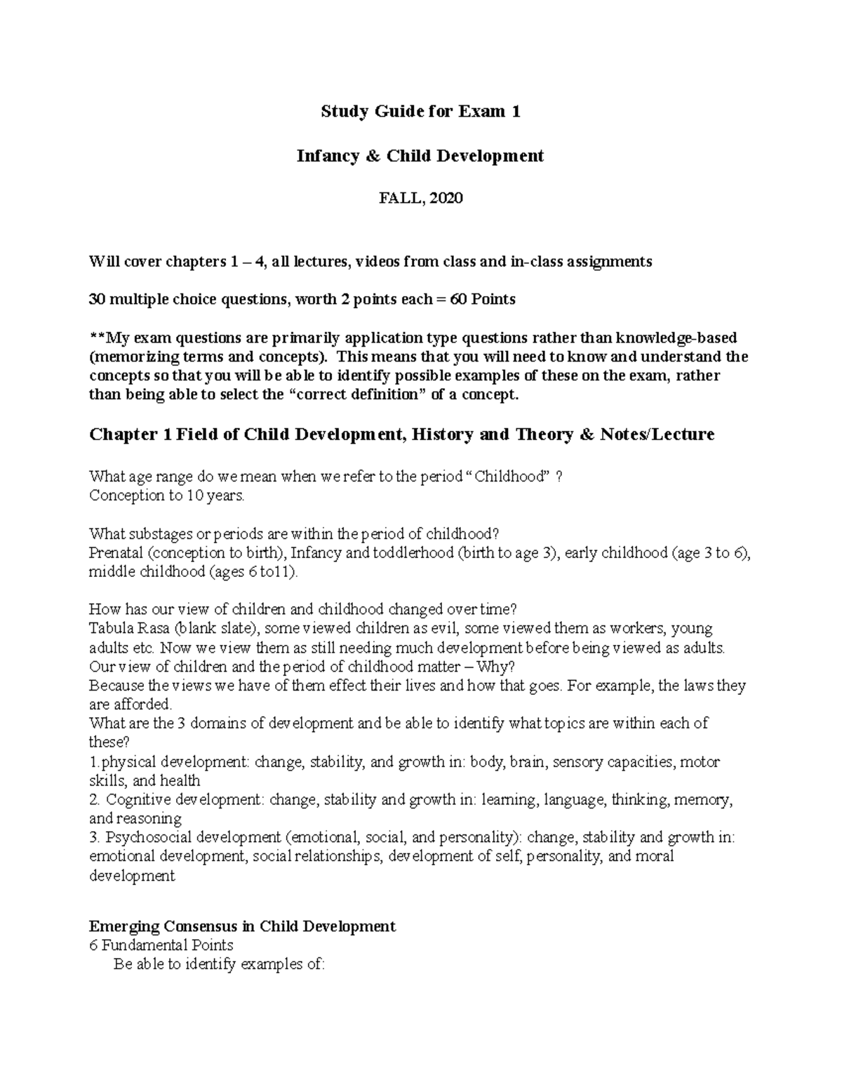 FSHD 323 Exam 1 Study Guide - Study Guide for Exam 1 Infancy & Child ...