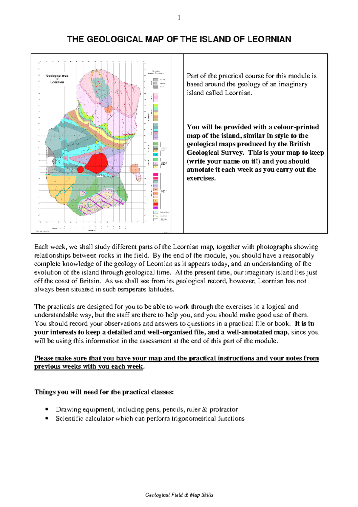 Leornian map exercises prac 01(1)(1) - THE GEOLOGICAL MAP OF THE ISLAND ...