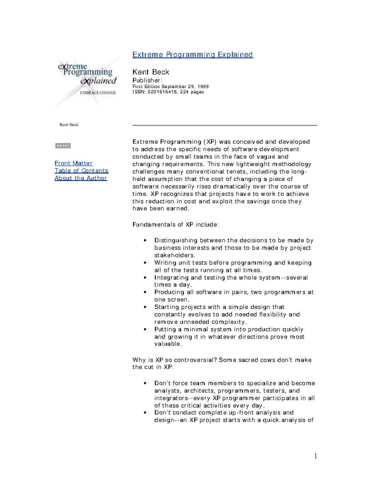 Extreme programming explained - Front Mat t er Table of Cont ent s ...