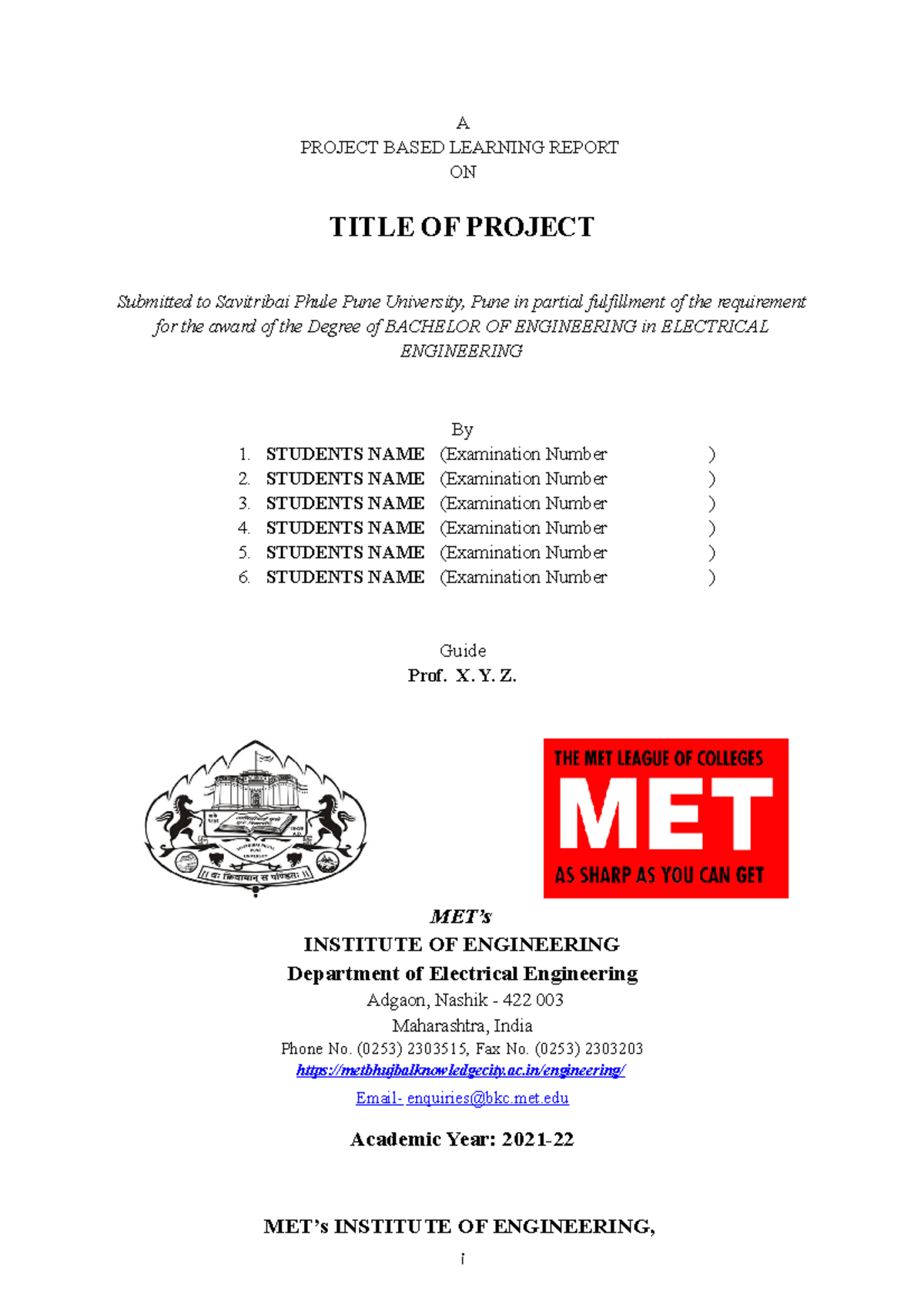 PBL Front Pages - Pbl first page - A PROJECT BASED LEARNING REPORT ON ...