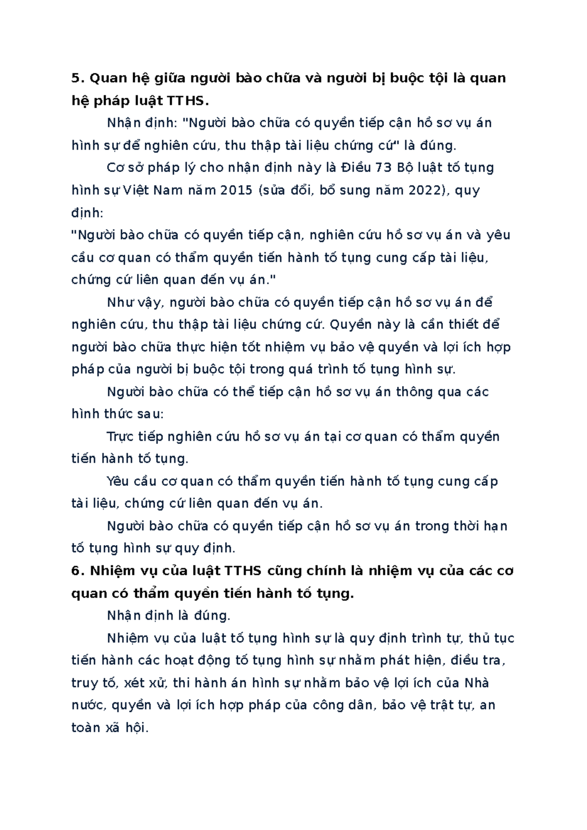 5 - xcccccccc - 5. Quan hệ giữa người bào chữa và người bị buộc tội là ...