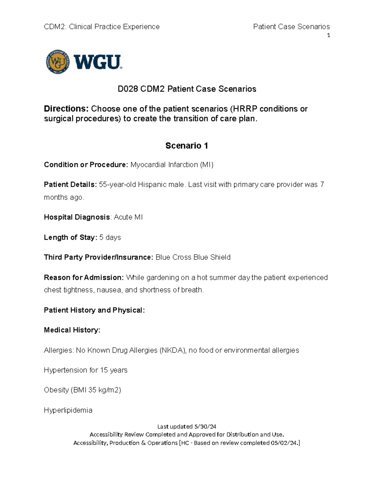 Patient Case Scenarios - 1 D028 CDM2 Patient Case Scenarios Directions ...