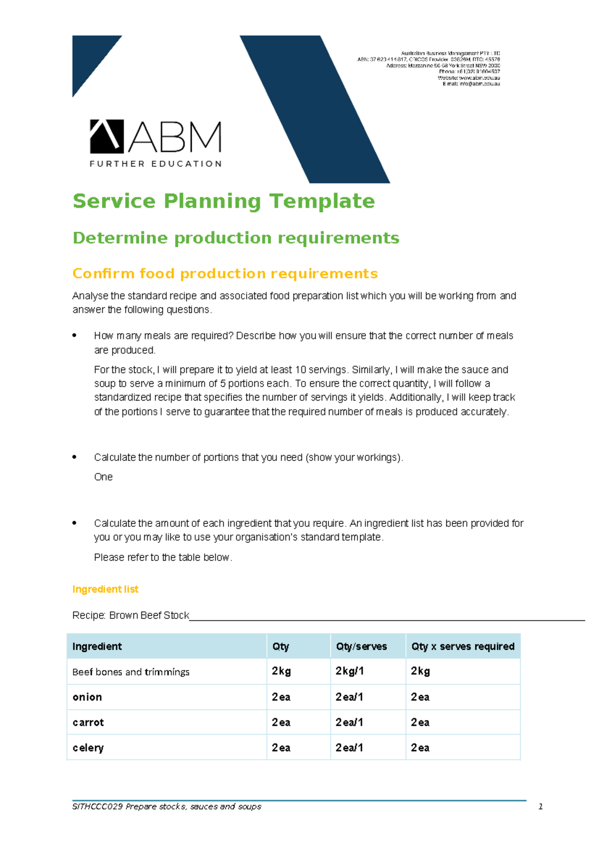 Sithccc 029 Service Planning Template - Service Planning Template ...