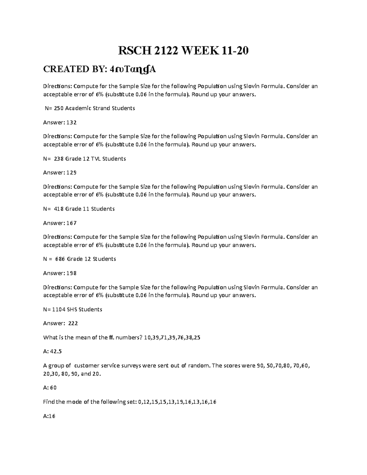 RSCH 2122 WEEK 11 20 (credits to the owner) - Practical Research 2 ...