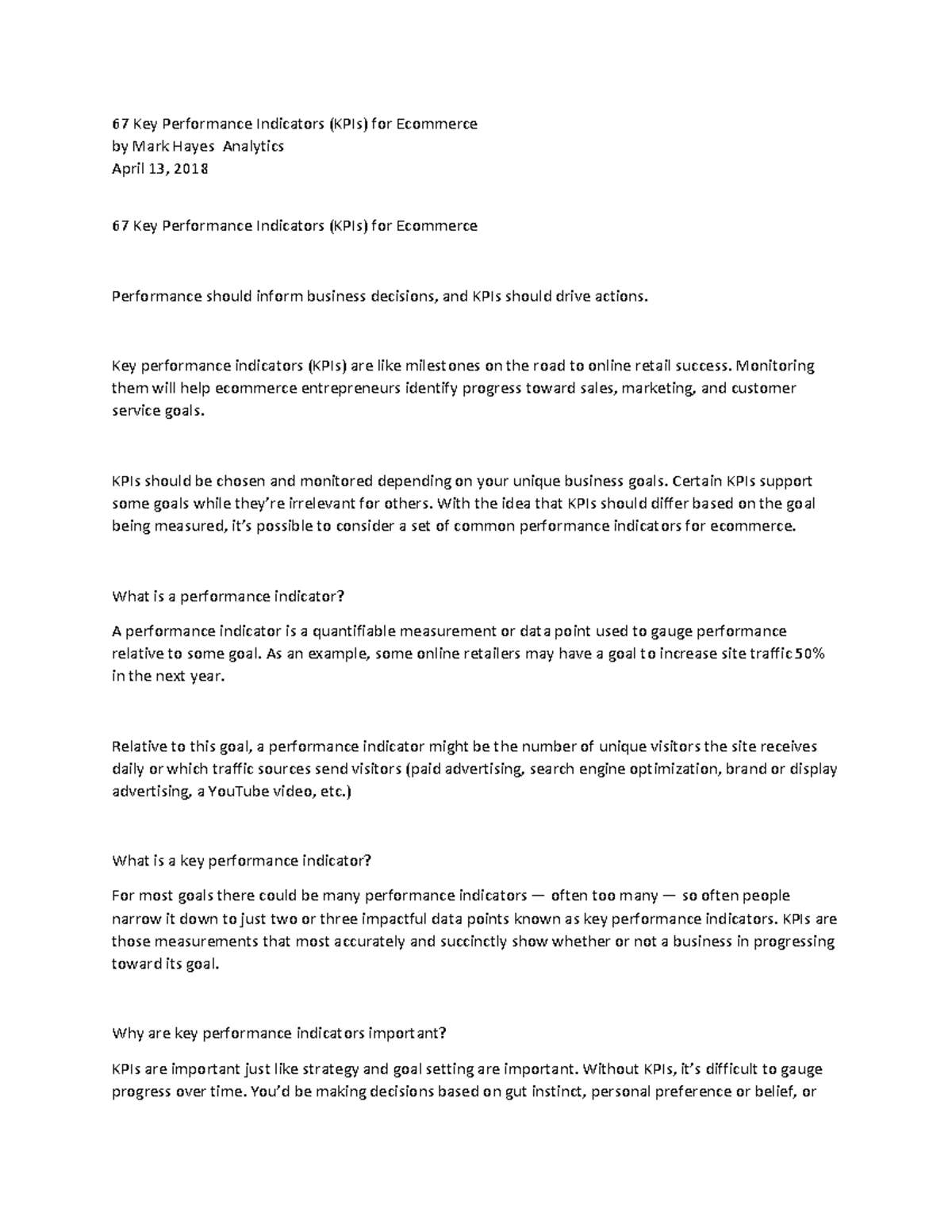 67 Key Performance Indicators - Key performance indicators (KPIs) are ...