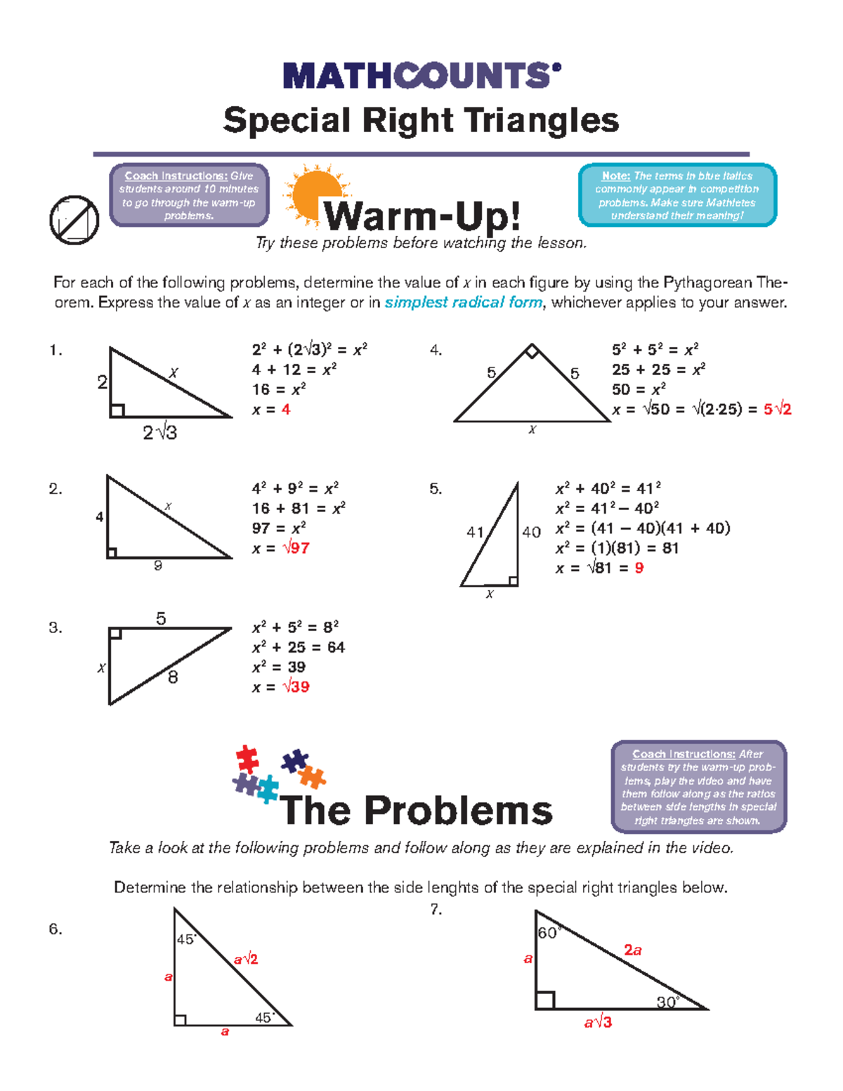Special Right Triangles (C) - Try these problems before watching the ...
