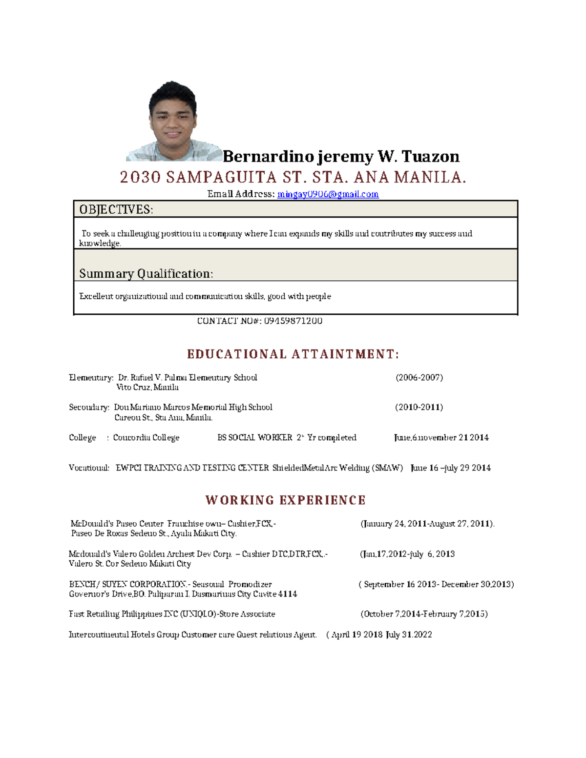 Myresume - BAED-PHSC2112 Physical Science - Bernardino jeremy W. Tuazon ...