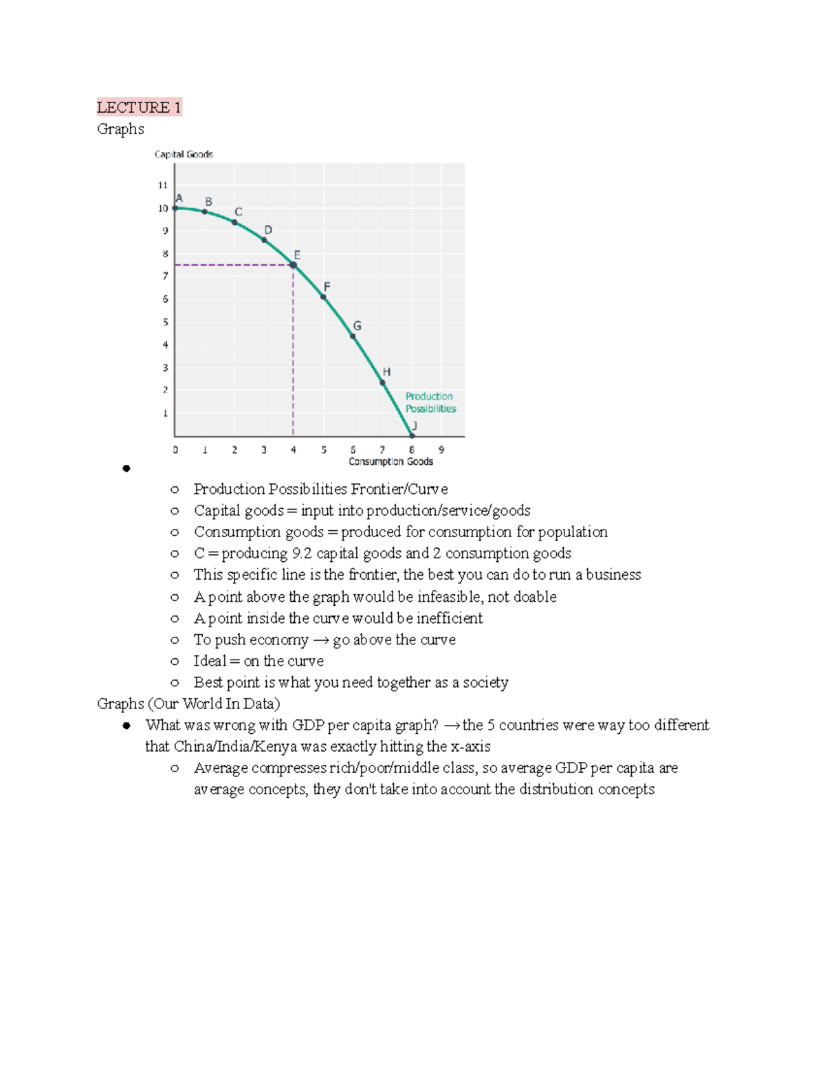 ECON 1002 Lecture Notes - LECTURE 1 Graphs Production Possibilities ...