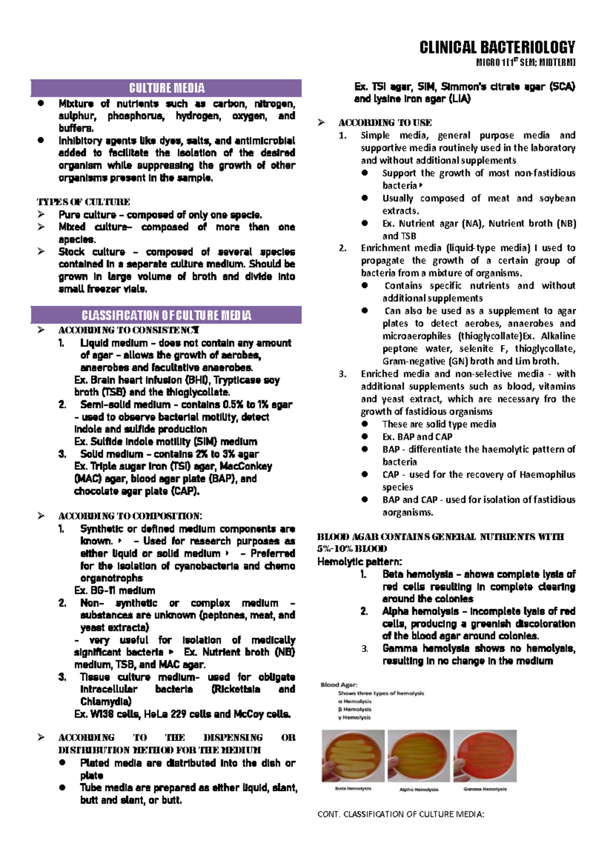 Culture M - CLINICAL BACTERIOLOGY MICRO 1 (1ST SEM; MIDTERM) CULTURE ...
