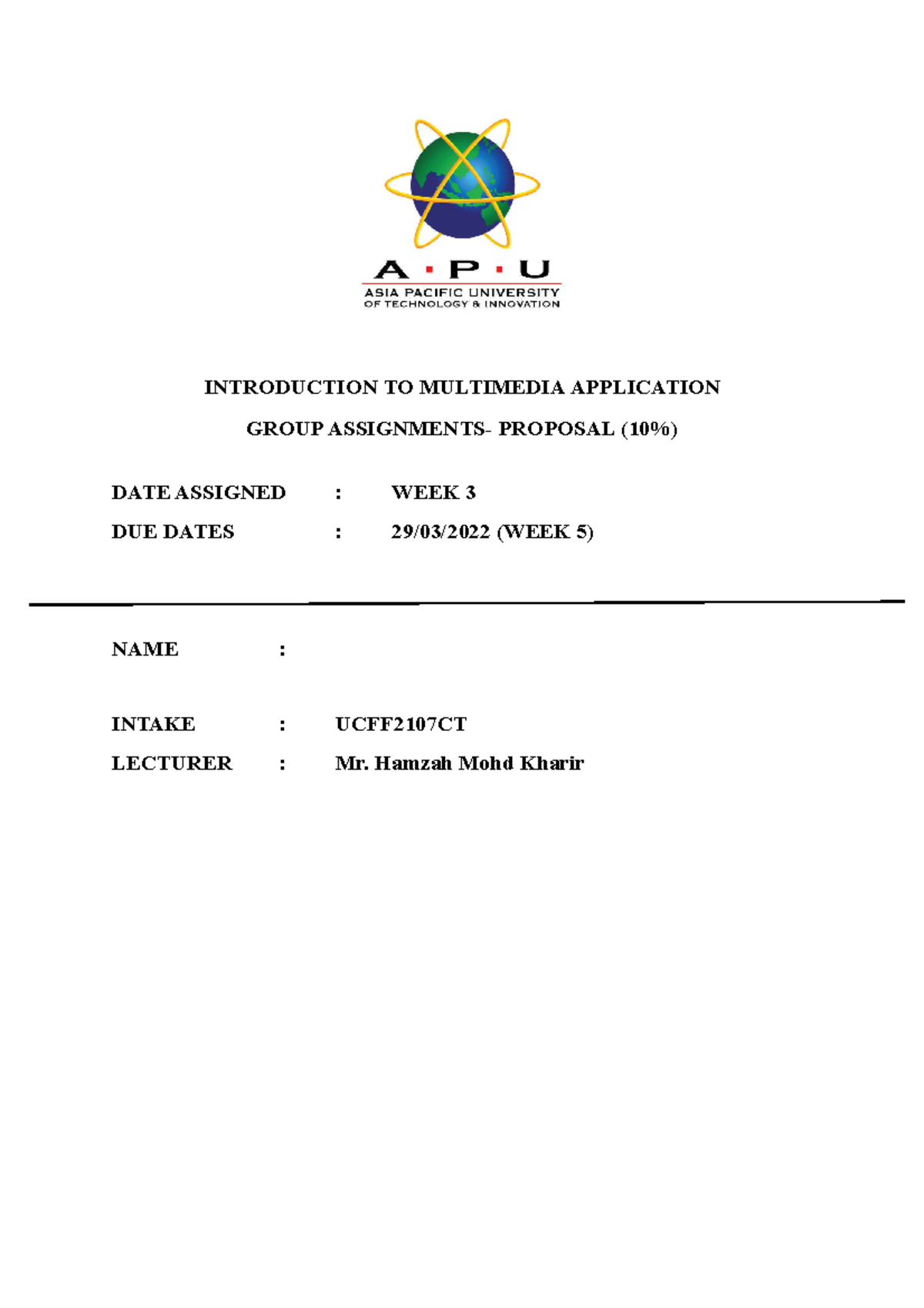 IMA Group Assignment Proposal - INTRODUCTION TO MULTIMEDIA APPLICATION ...