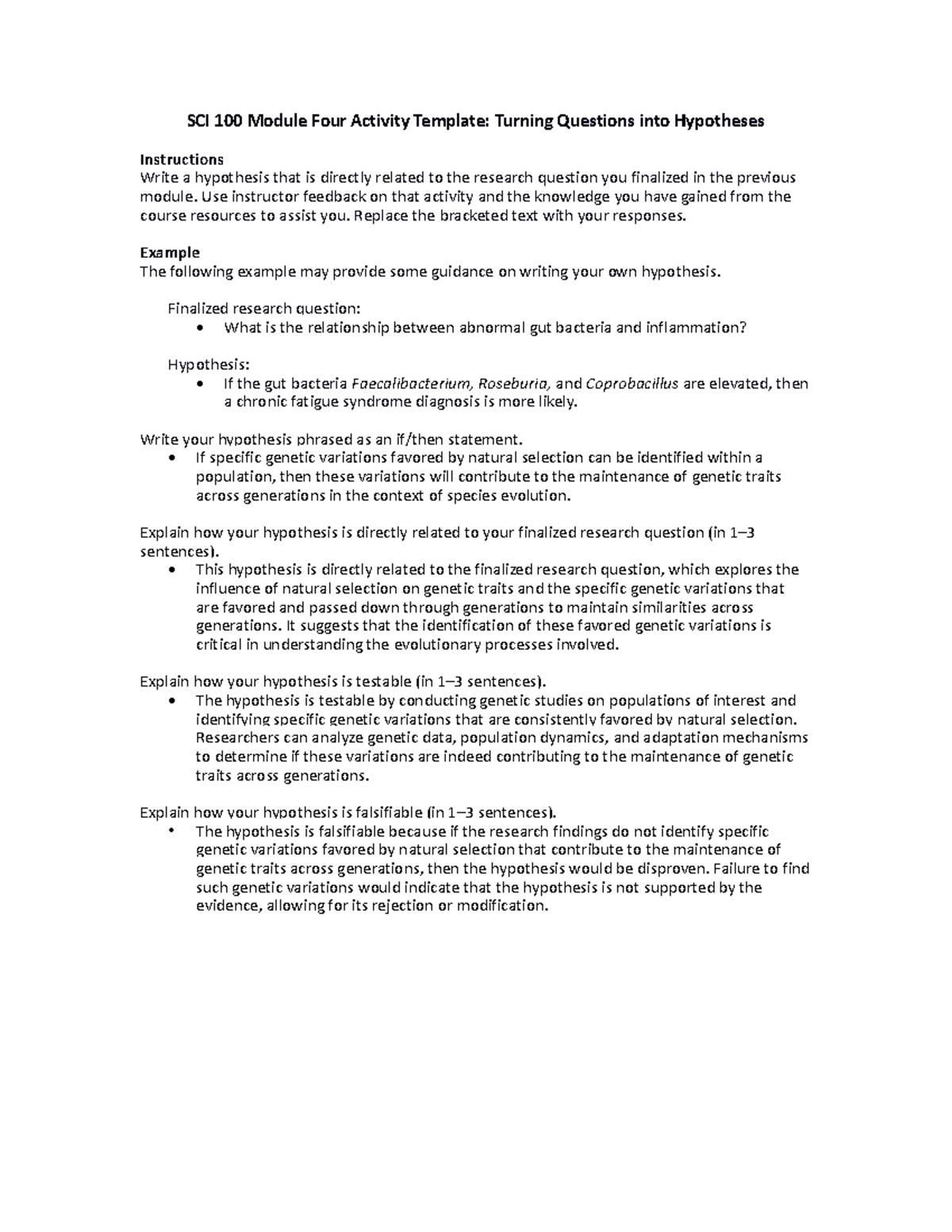 SCI 100 Module Four Activity Template done - Use instructor feedback on ...