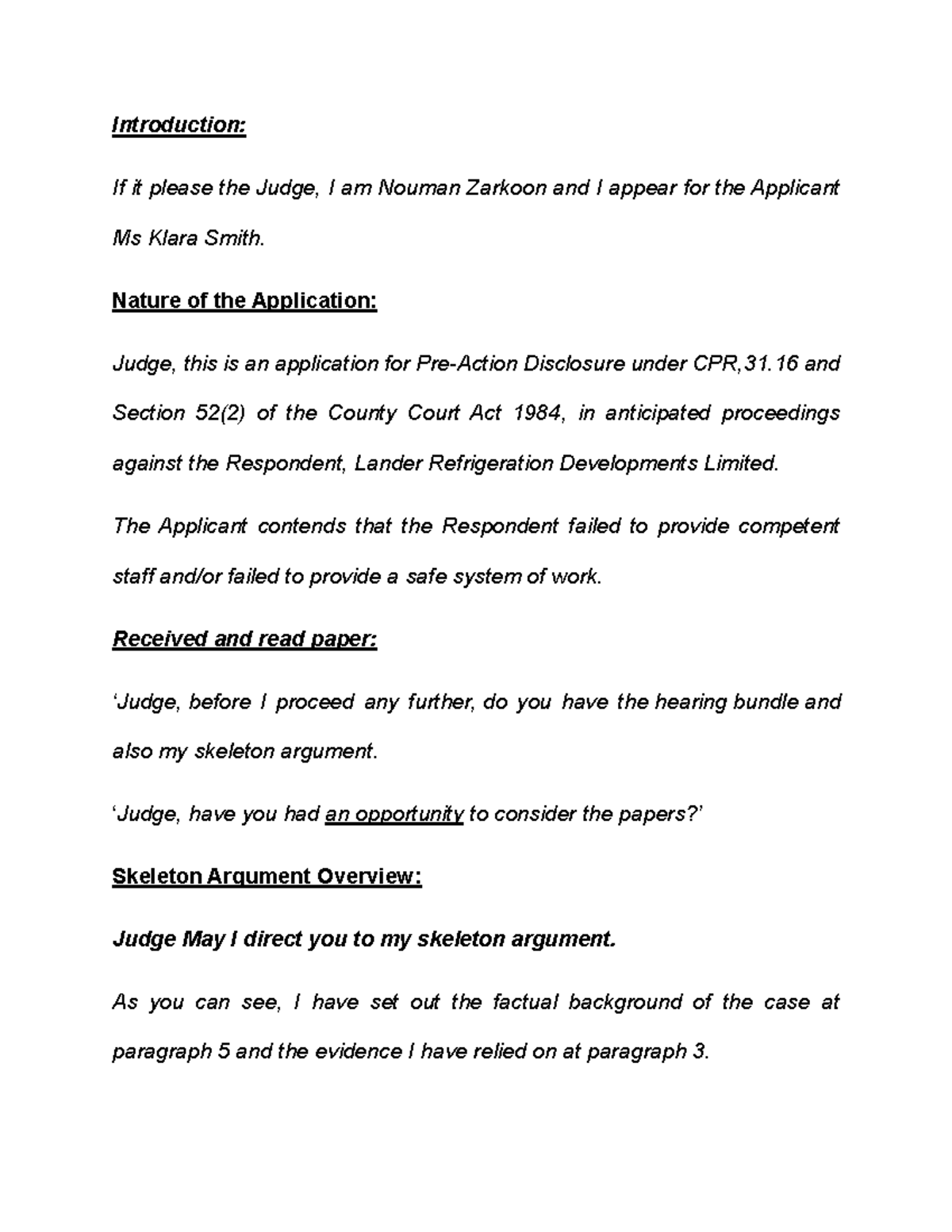 Final Civil Script - Introduction: If it please the Judge, I am Nouman ...