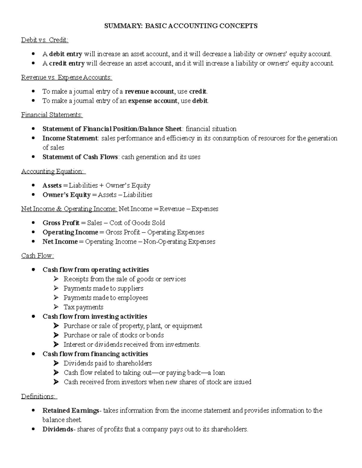 Basic Accounting Concepts: Financial Accounting & Reporting - SUMMARY ...