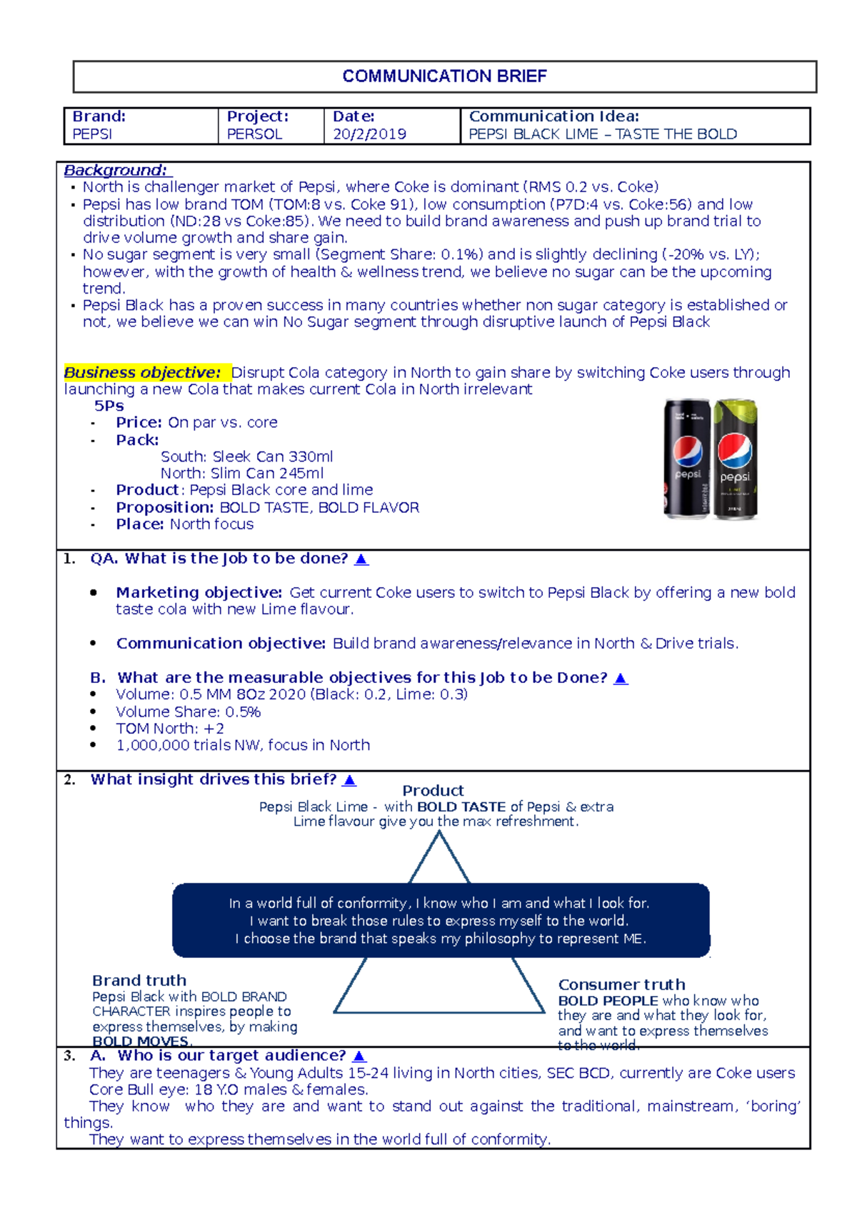 Pepsi Black Comm brief Mar 2020- Reference - Brand: PEPSI Project ...