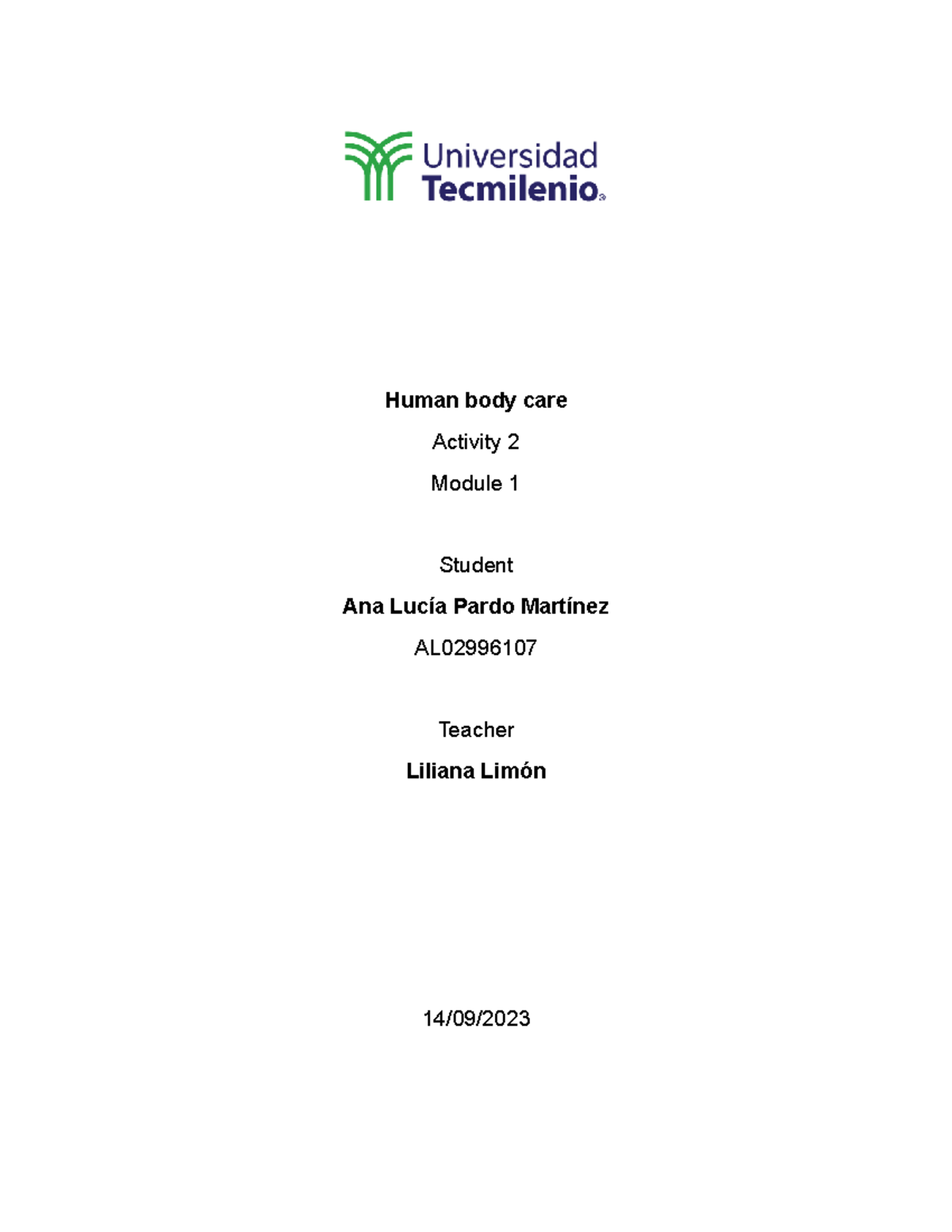 Human body care Acts - Human body care Activity 2 Module 1 Student Ana ...