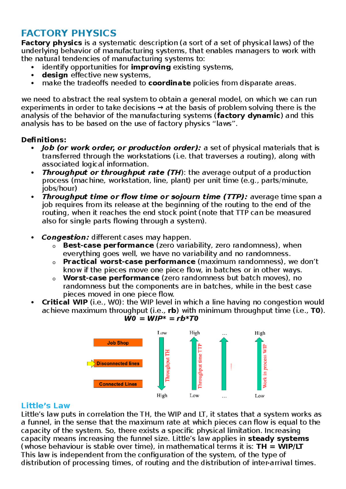 Industrial Factory Physics Summary prof. Terzi - FACTORY PHYSICS ...