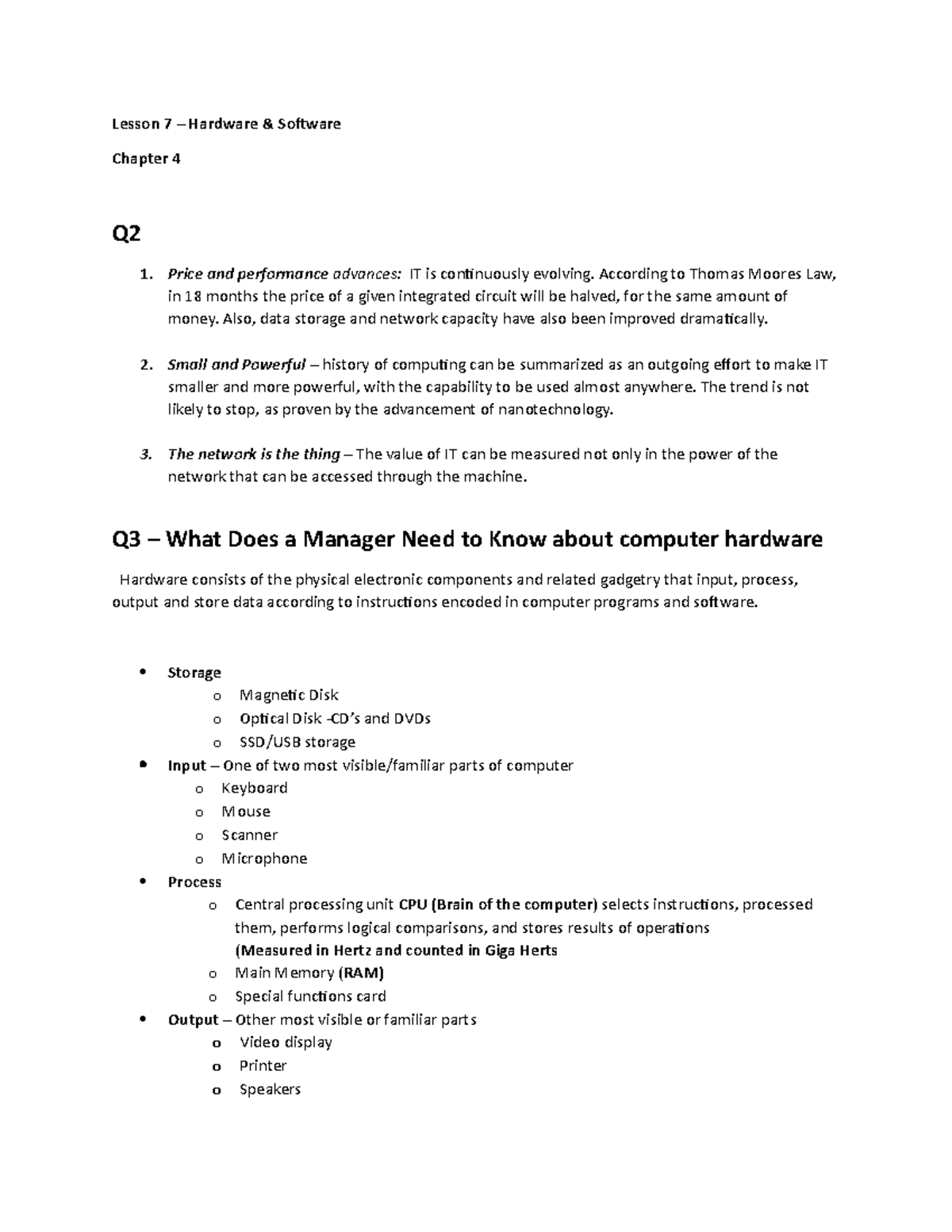 Lesson 7Hardware & Software - Lesson 7 – Hardware & Software Chapter 4 ...