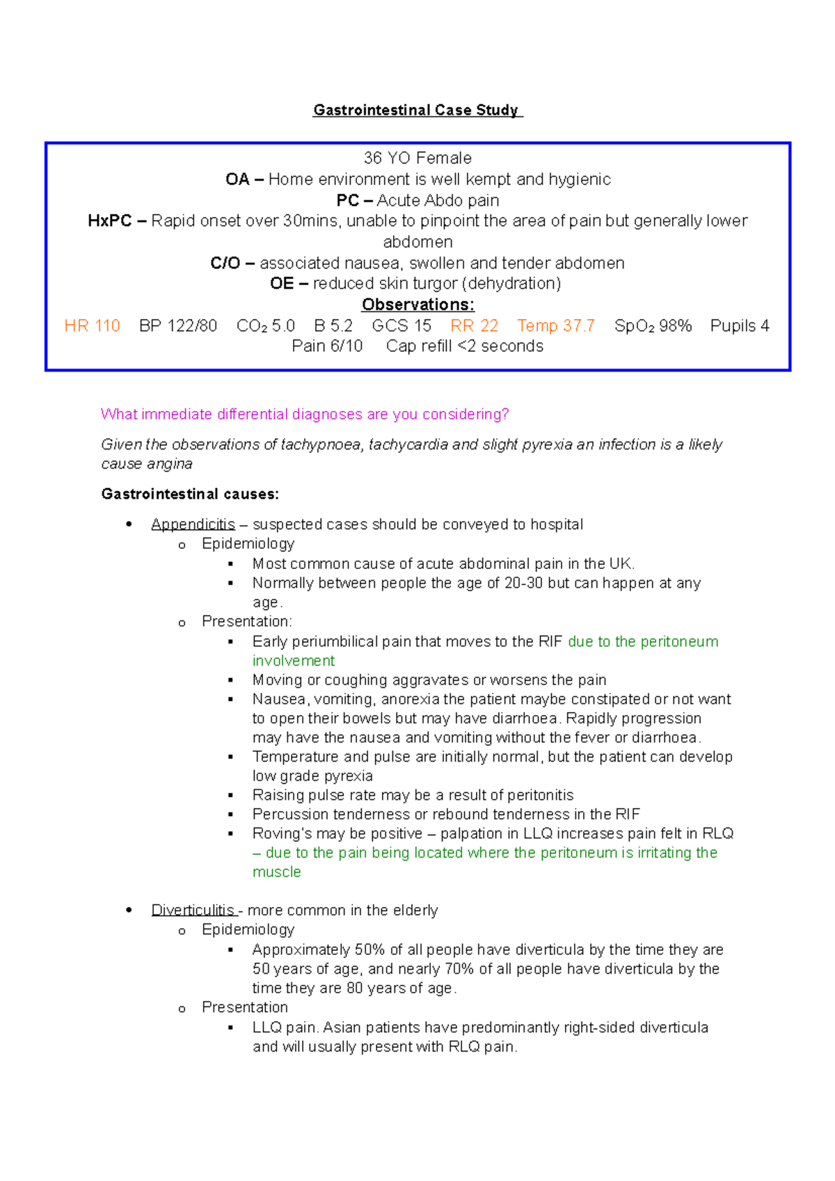 Patinet assessment and management II - GI Case Study - Gastrointestinal ...