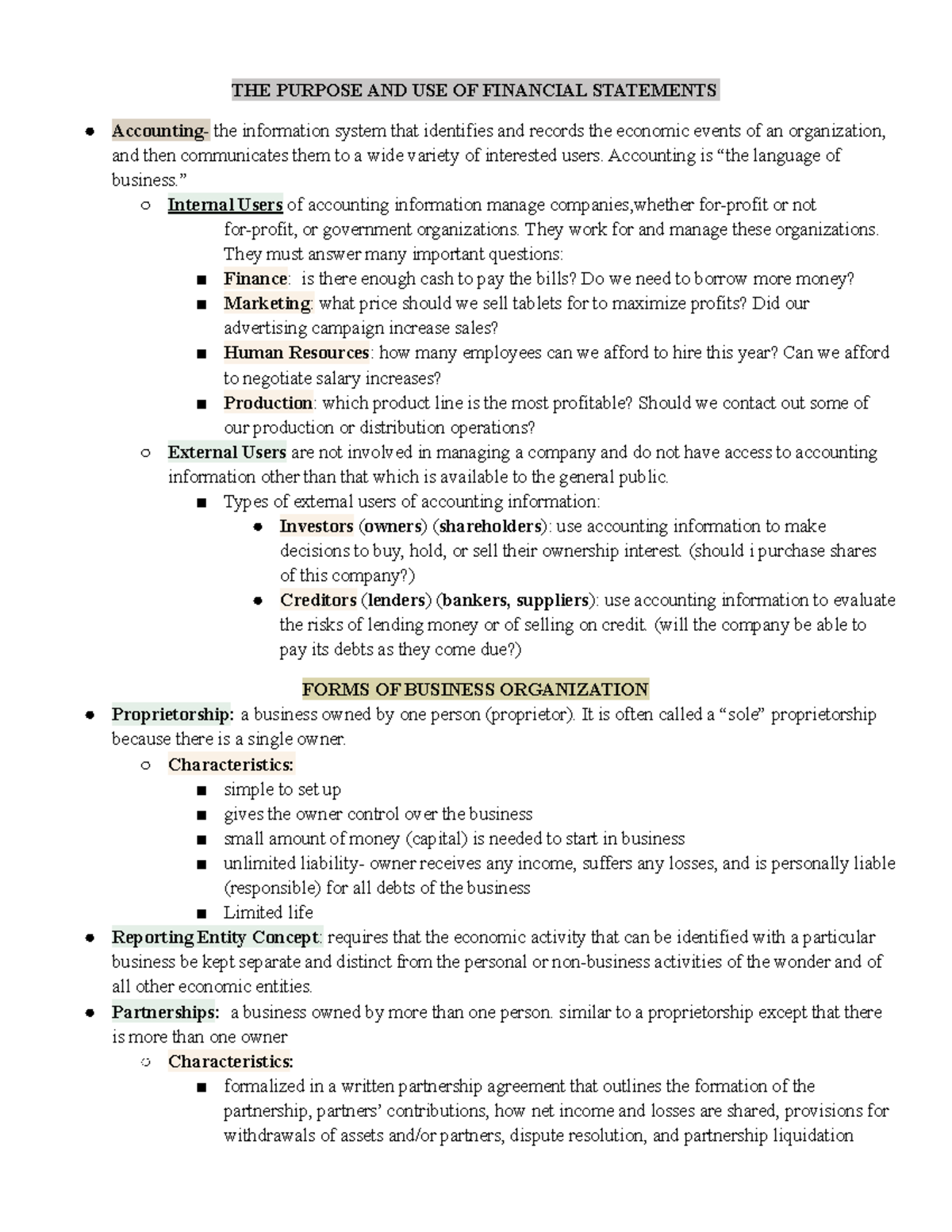 The purpose and use of financial statements - THE PURPOSE AND USE OF ...